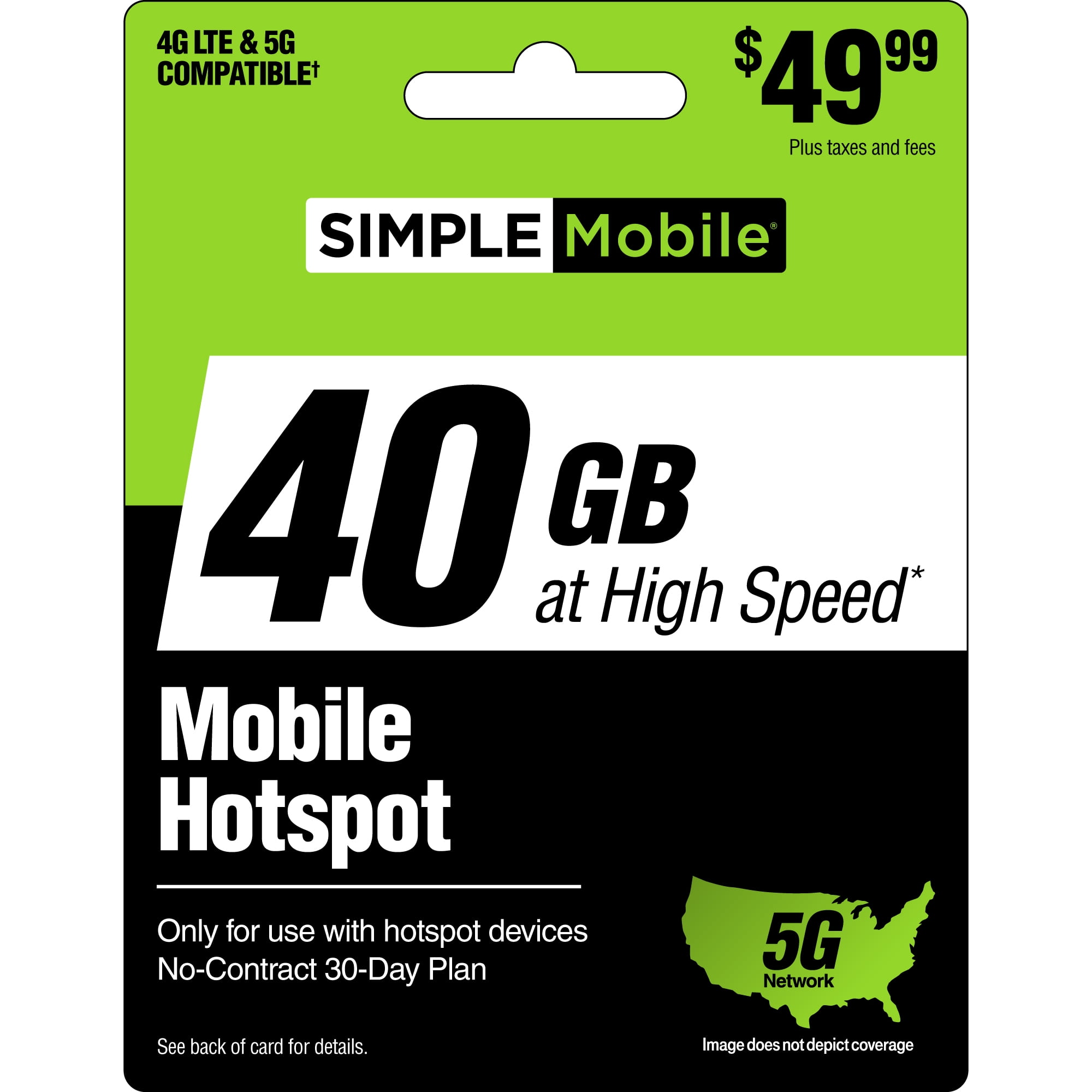 Simple Mobile $49.99 Hotspot 40GB Data 30 Day Plan Direct Top Up ...