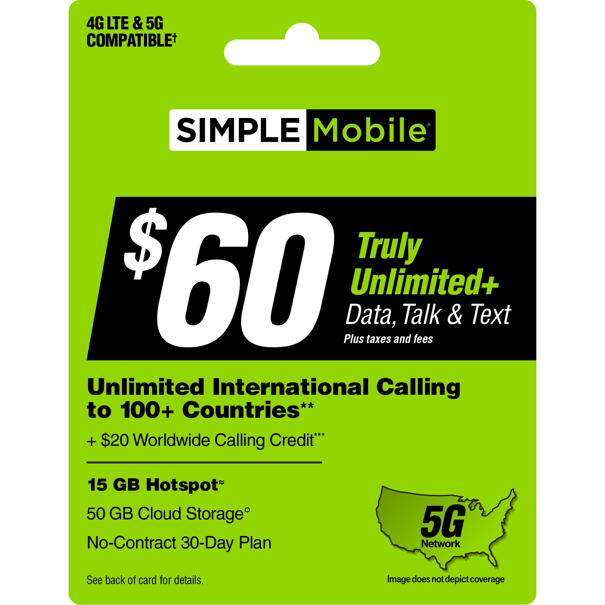 Simple Mobile $60 UNLIMITED 30-Day Prepaid Plan + 15GB Mobile Hotspot ...