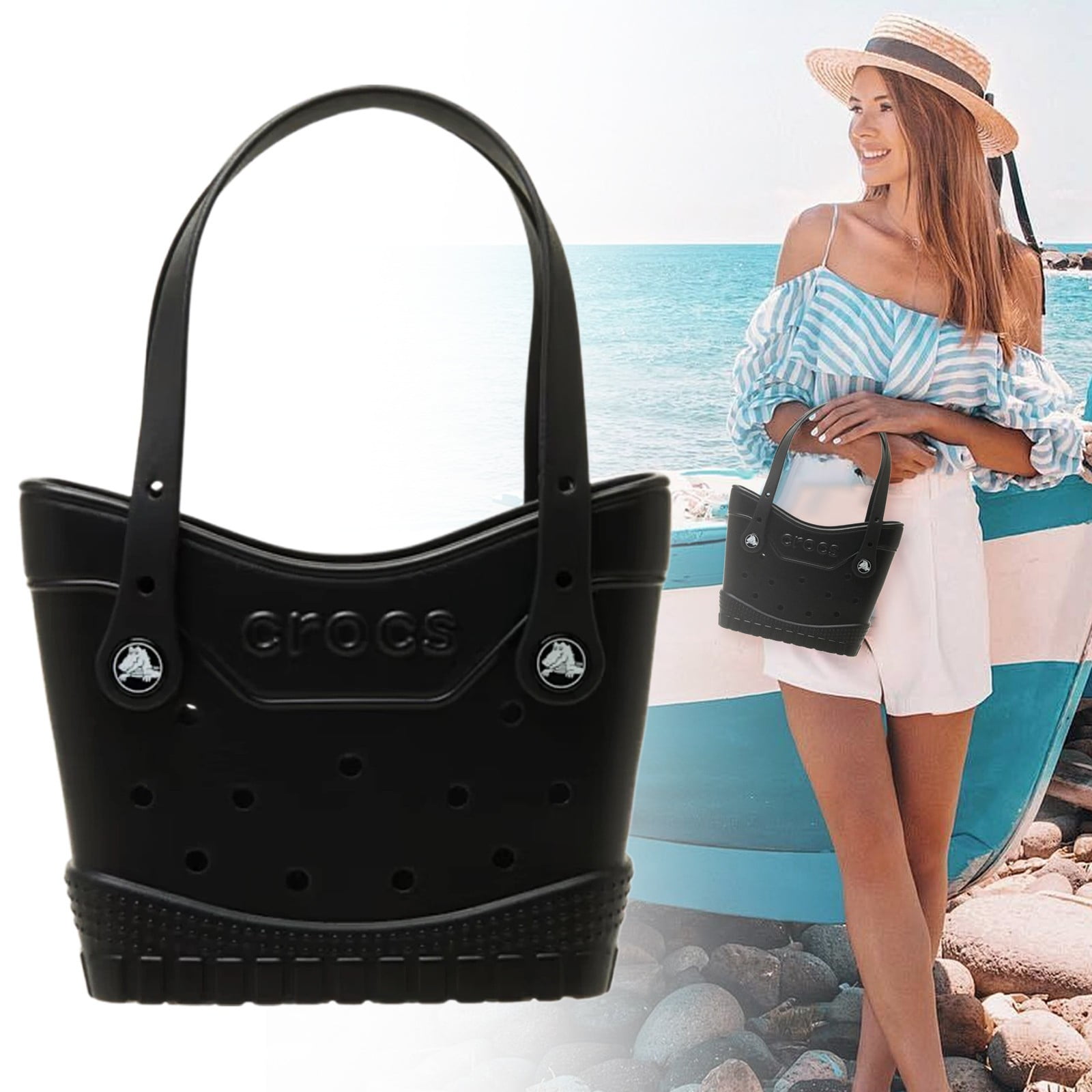 Simple & Modern Beach Bag, EVA Tote Bag Small Beach Bag Waterproof Travel Bags Washable Tote ...
