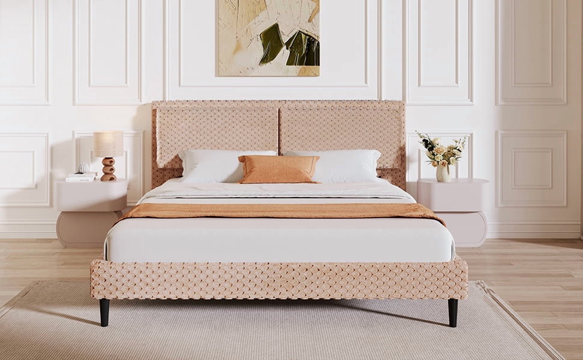 Simple Modern Camel Plush Soft Bed Comfortable Backrest Bedroom Bed ...