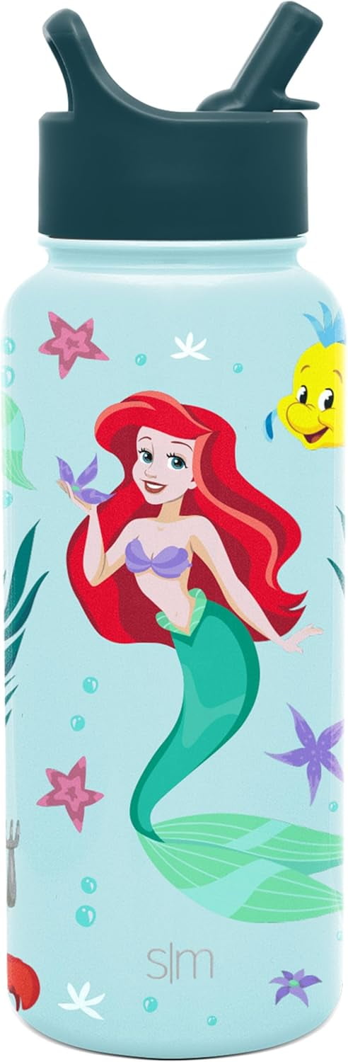 Simple Modern Disney The Little Mermaid Ariel Water Bottle with Straw Lid Insulated Stainless ...