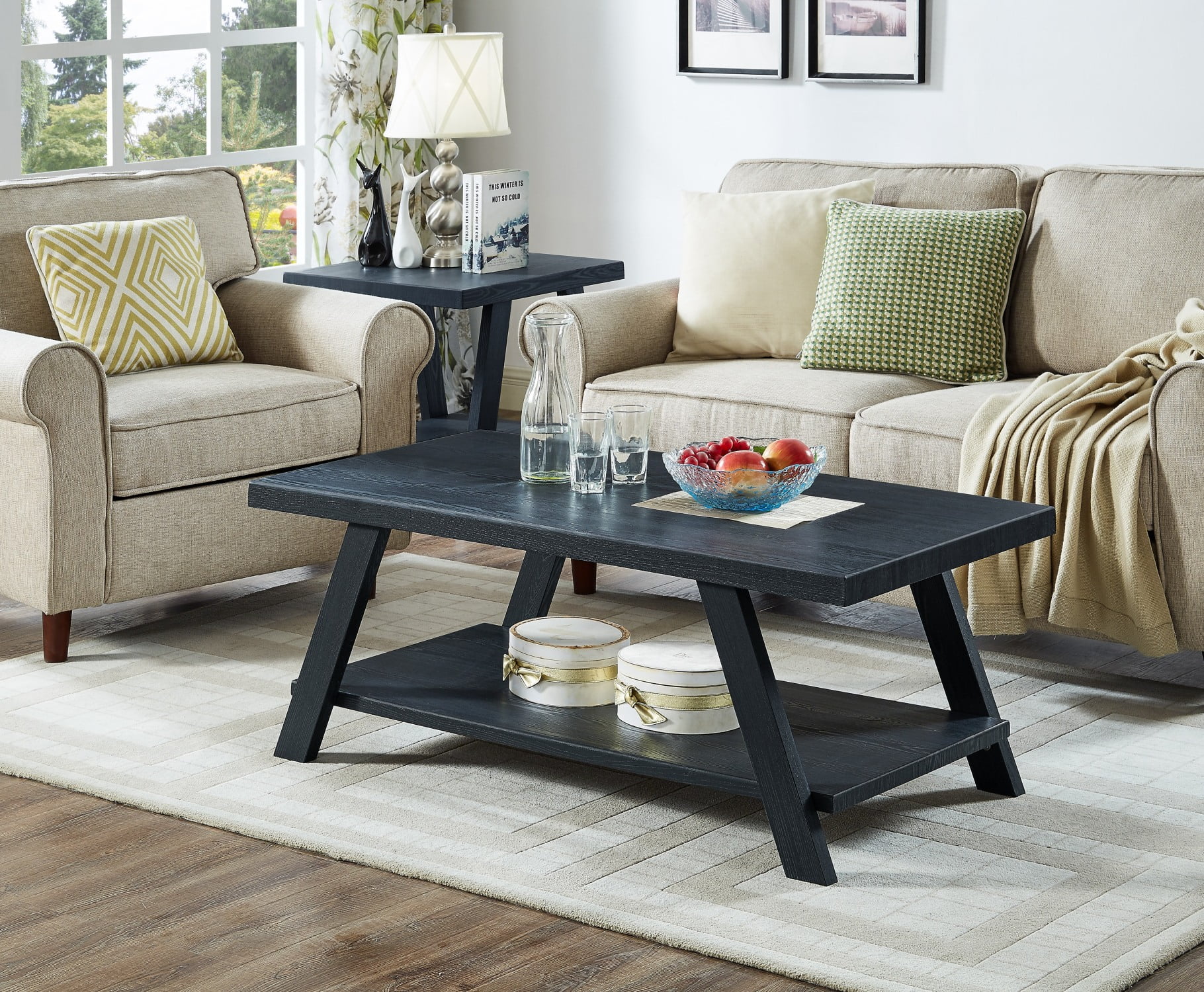 Simple Modern Open Design Rectangular Center Table with Storage Shelf ...