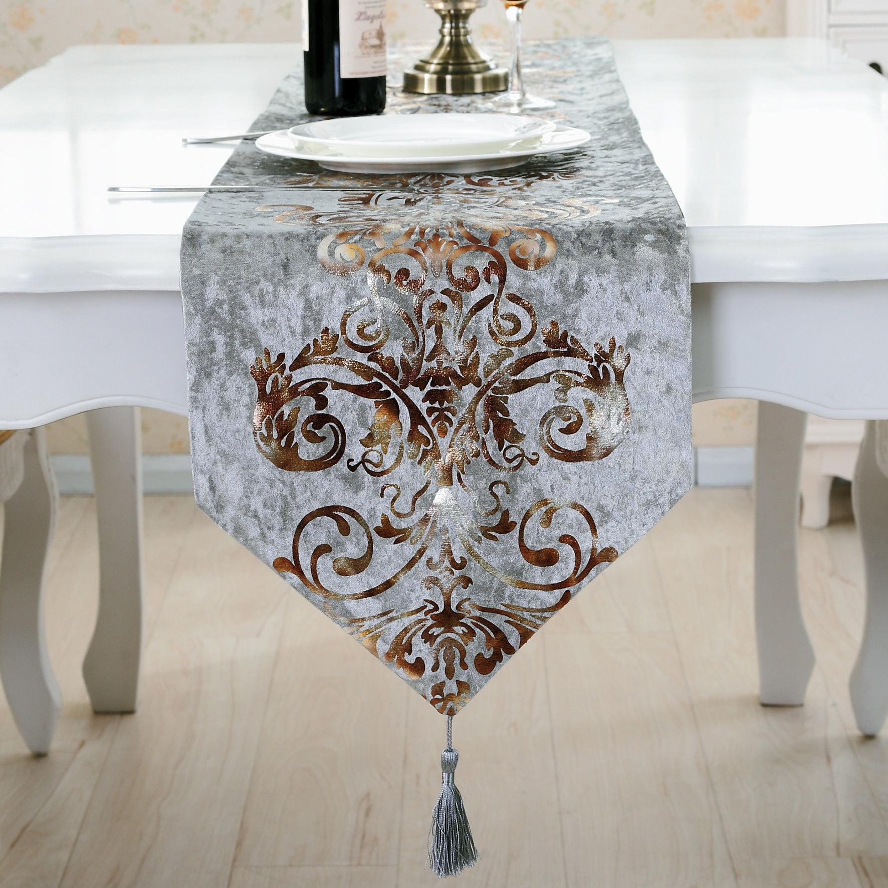 Simple Modern Table Runners Elegant Table Runner Vintage Jacquard Table Runners With Tassels For Holiday Party Dining Table Decoration Gray 32x210cm