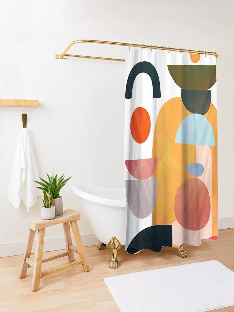 Simple Morandi Abstract Art Shower Curtain Waterproof Polyester Fabric