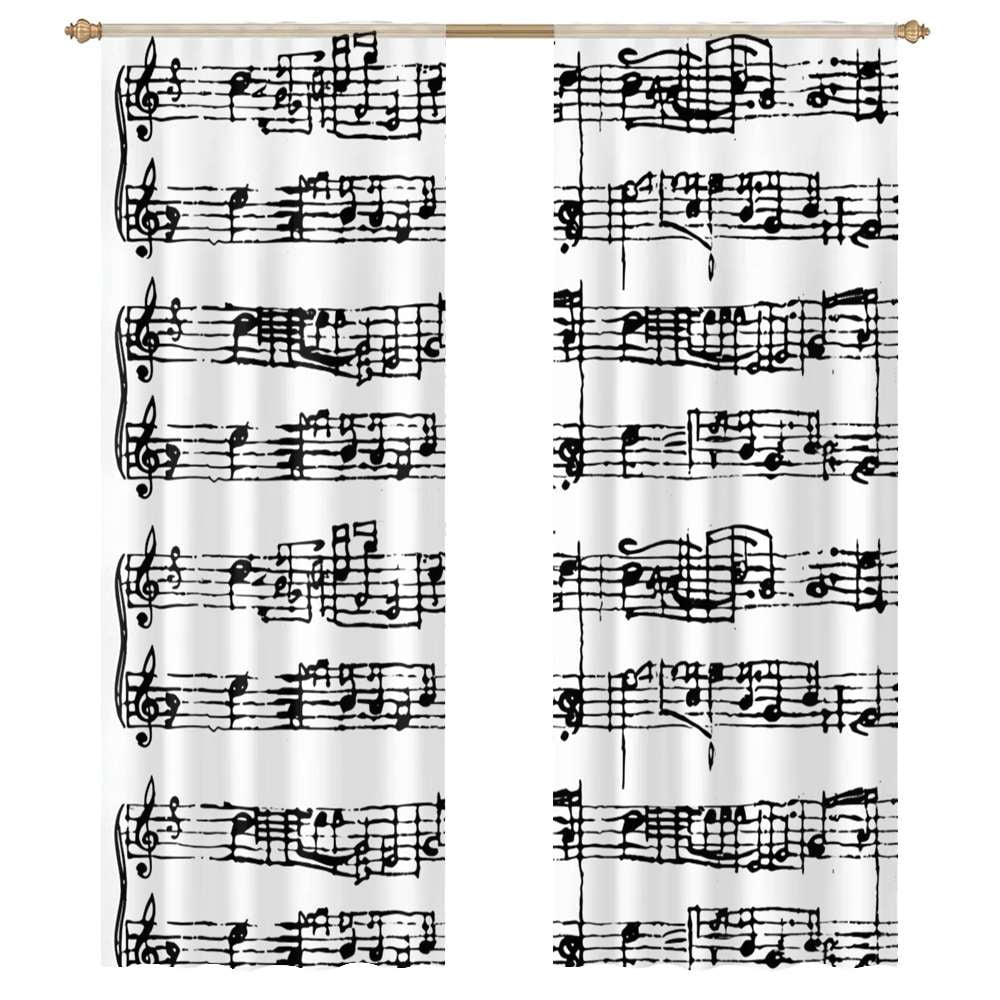 Simple Musical Notation Sheer Voile Curtain Window Tulle Curtains For ...