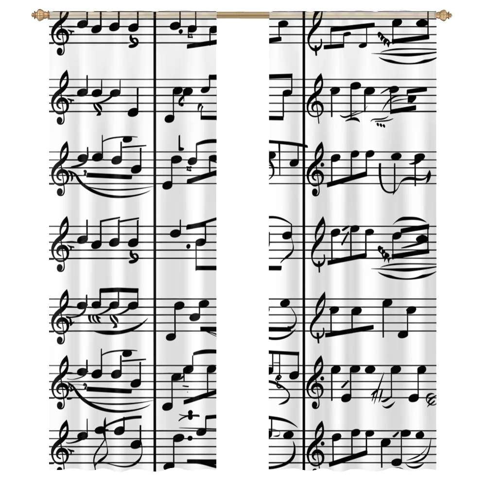 Simple Musical Notation Sheer Window Curtains for Living Room Kitchen ...
