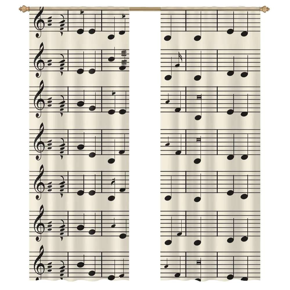 Simple Musical Notation Tulle Curtains For Living Room Chiffon Sheer ...