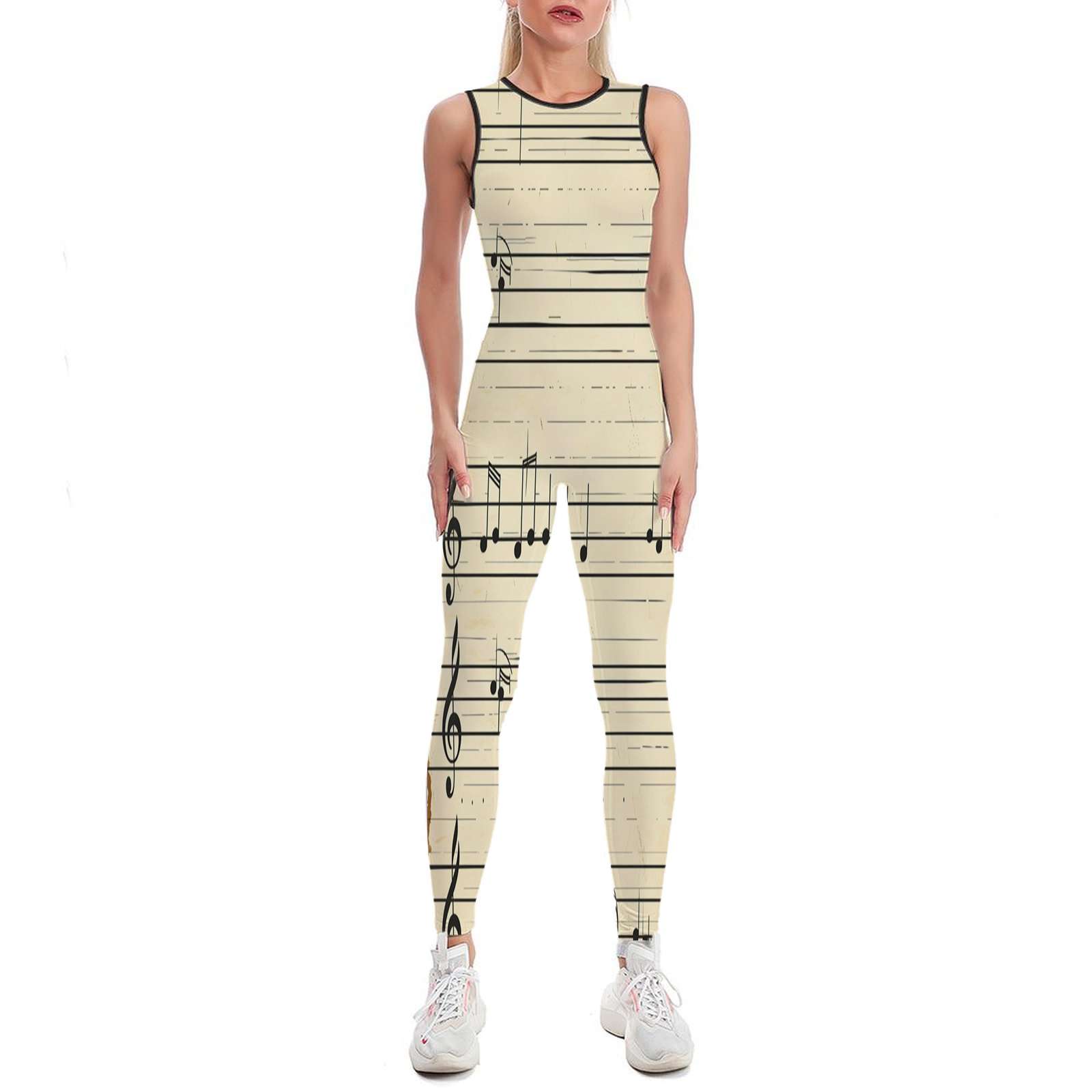 Simple Musical Notation Women's One Piece Yoga Jumpsuits Leggings ...