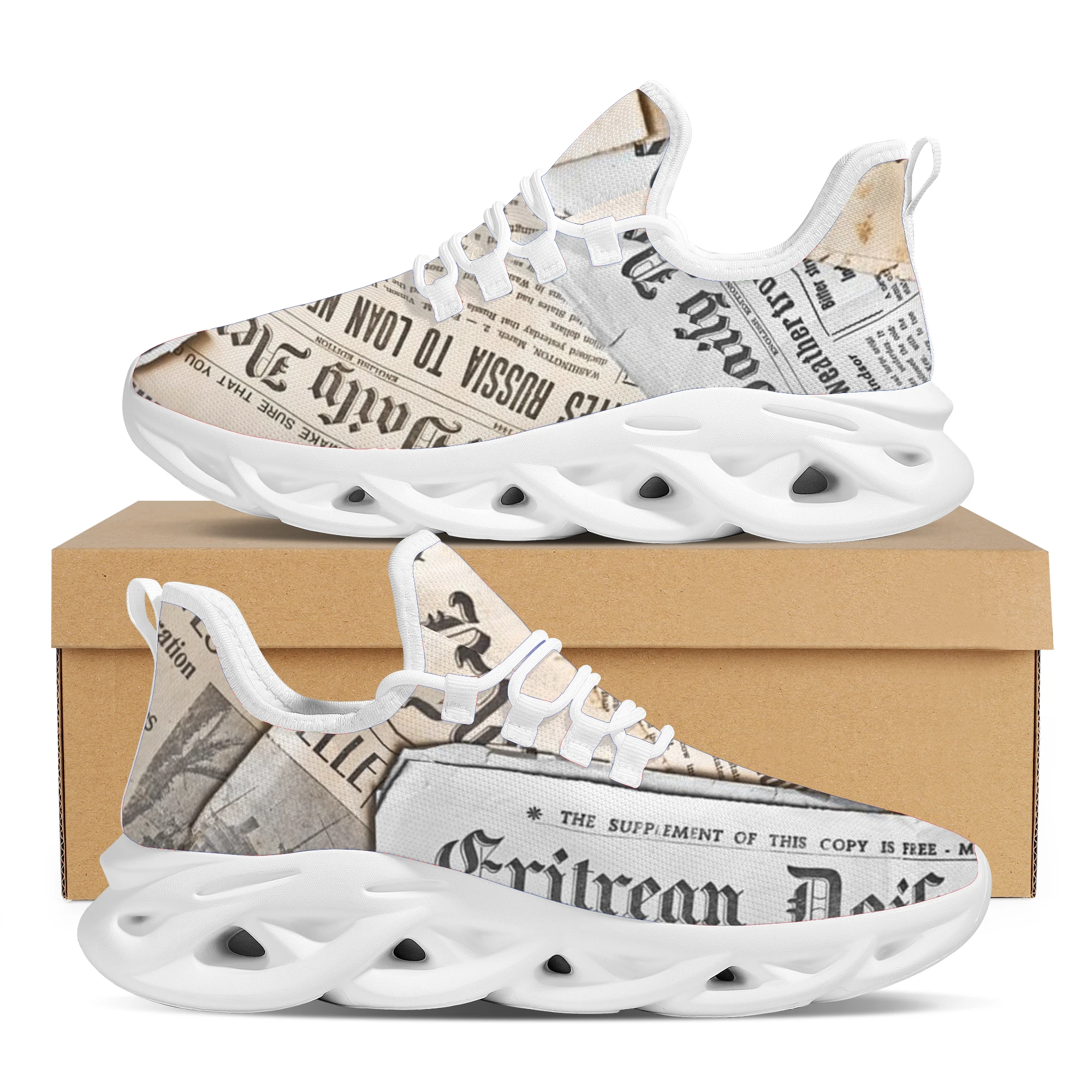 Simple Newspaper Print Platform Blade Shoes Tennis Brand Sneakers WoMen ...