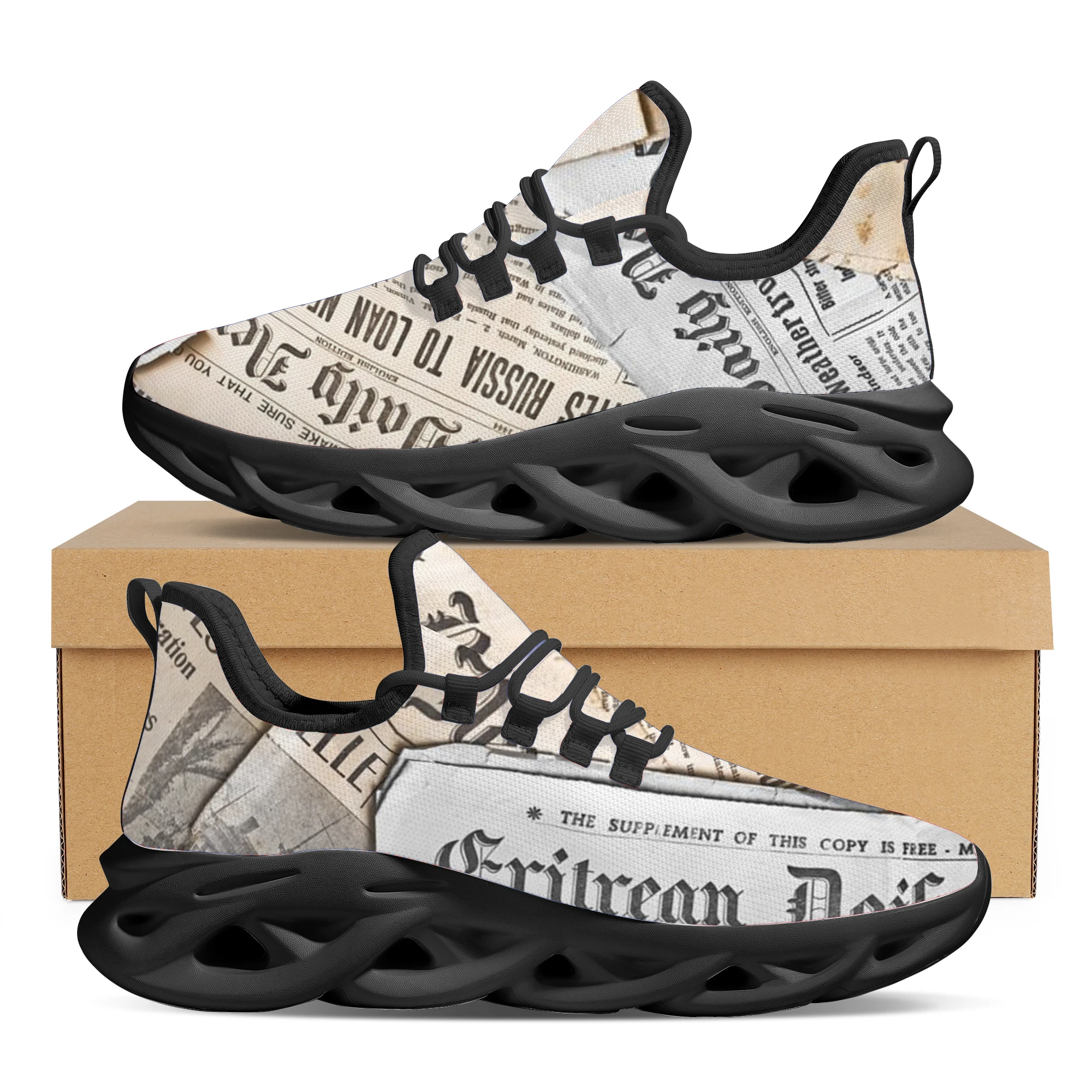 Simple Newspaper Print Platform Blade Shoes Tennis Brand Sneakers WoMen ...