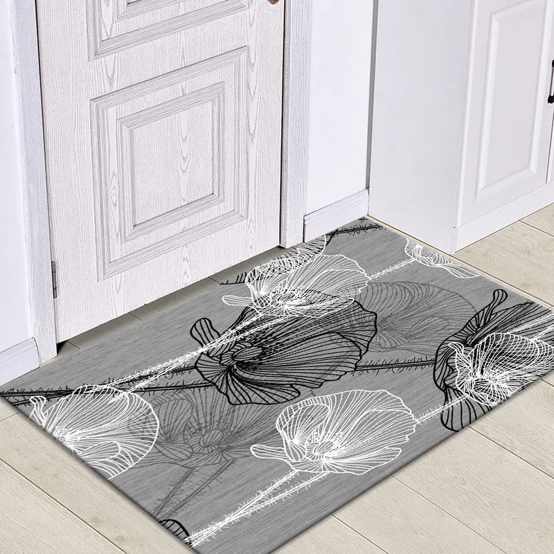 Simple Nordic Leaf Feather Carpet Tropical Plants Rugs Kitchen Bathroom ...