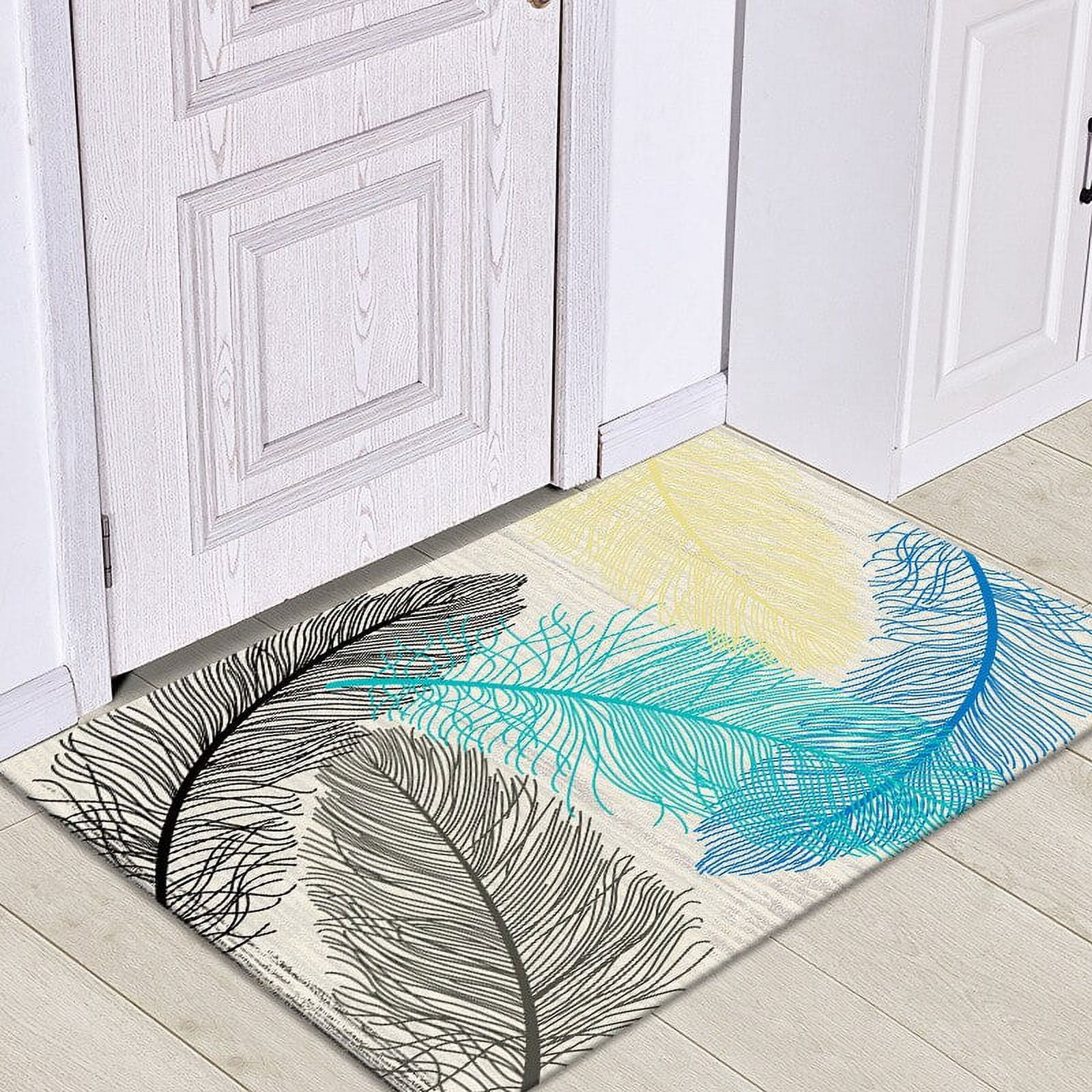 Simple Nordic Leaf Feather Carpet Tropical Plants Rugs Kitchen Bathroom ...