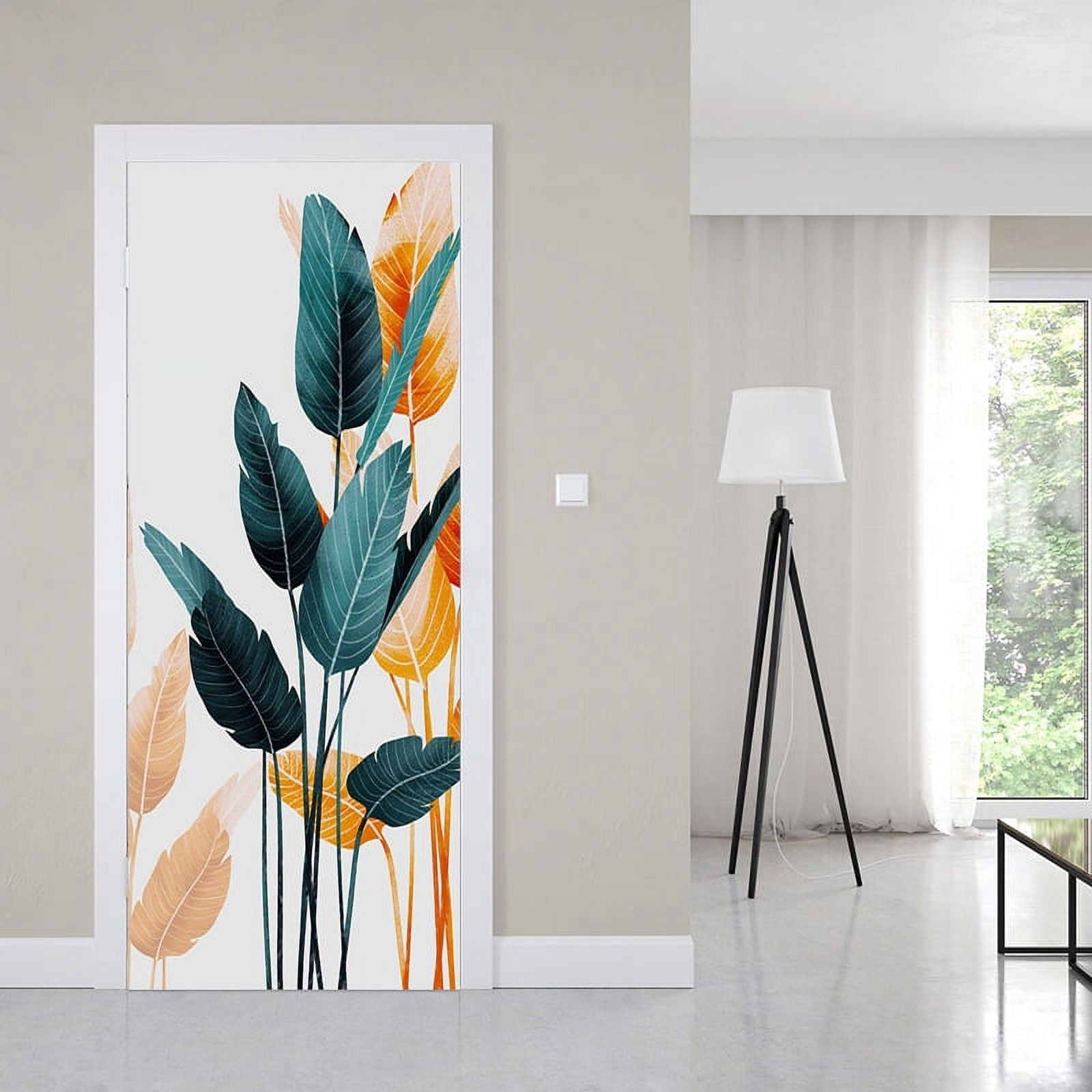 Simple Nordic Style Green Leaf Pattern Door Sticker Home Corridor ...