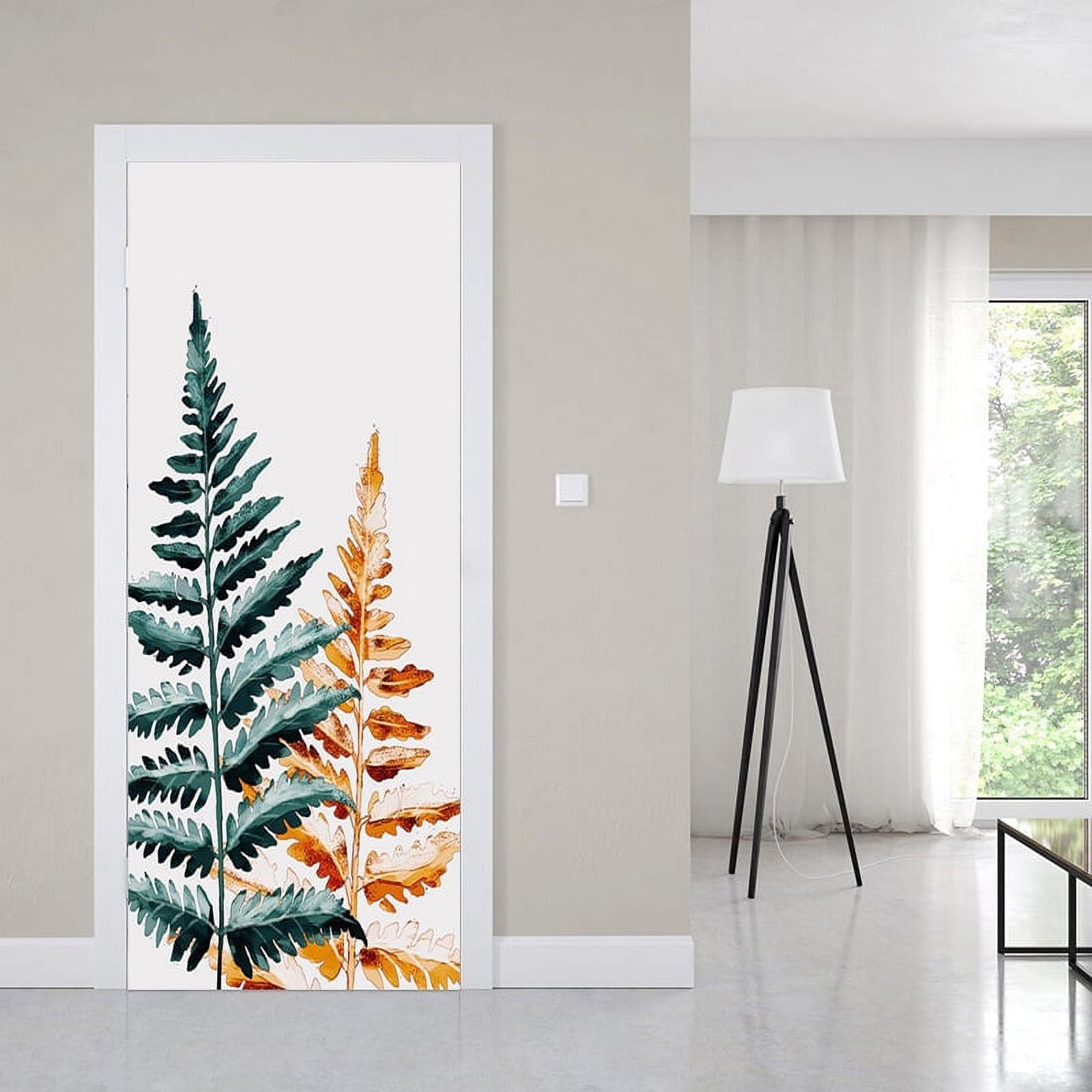 Simple Nordic Style Green Leaf Pattern Door Sticker Home Corridor ...