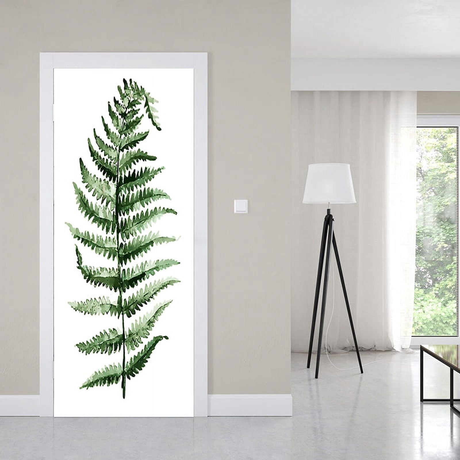 Simple Nordic Style Green Leaf Pattern Door Sticker Home Corridor ...