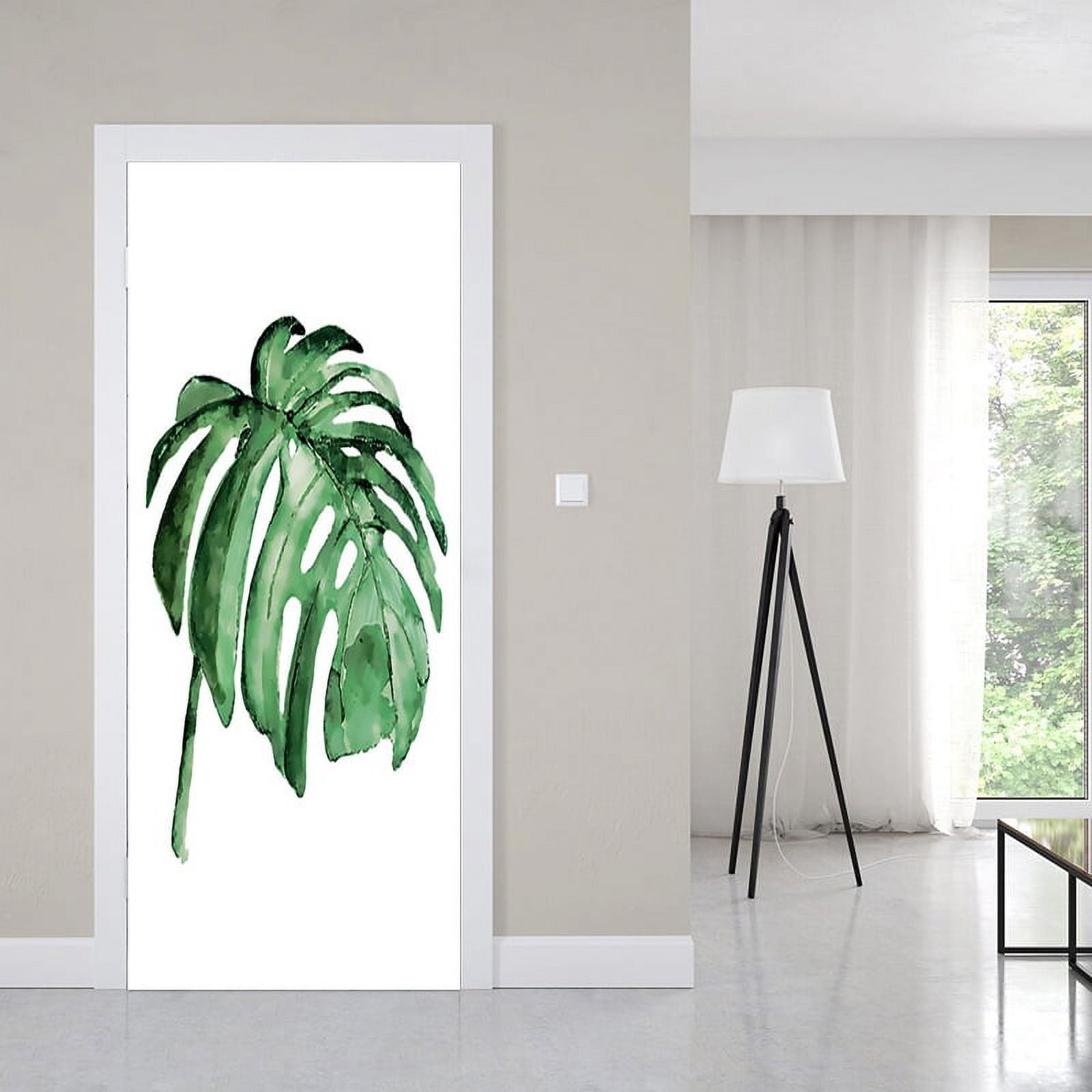 Simple Nordic Style Green Leaf Pattern Door Sticker Home Corridor ...