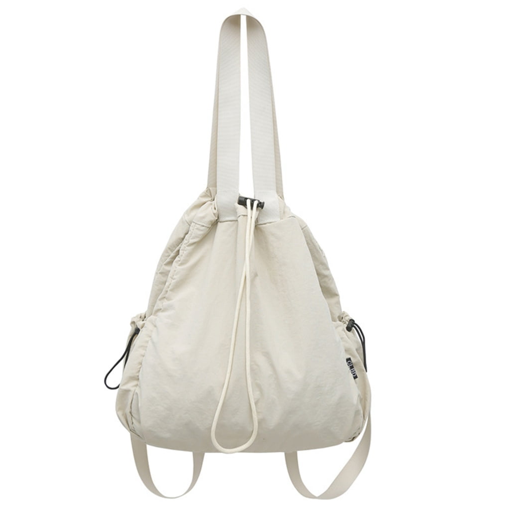 Simple Nylon Backpack Solid Color Shoulder Bag with Drawstring Large ...