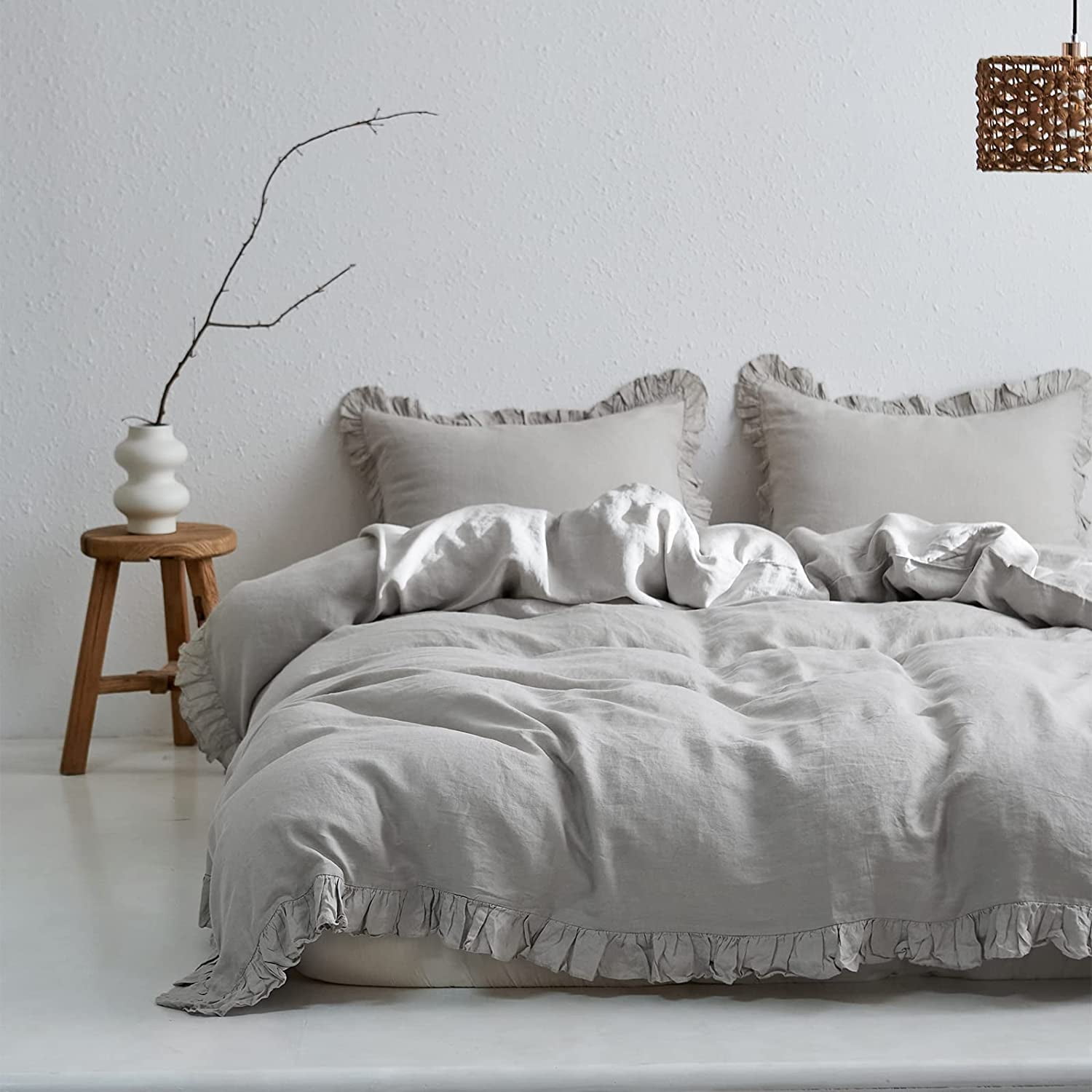 Simple&Opulence 100% Linen Duvet Cover Set-3 Pieces Premium Ruffled ...
