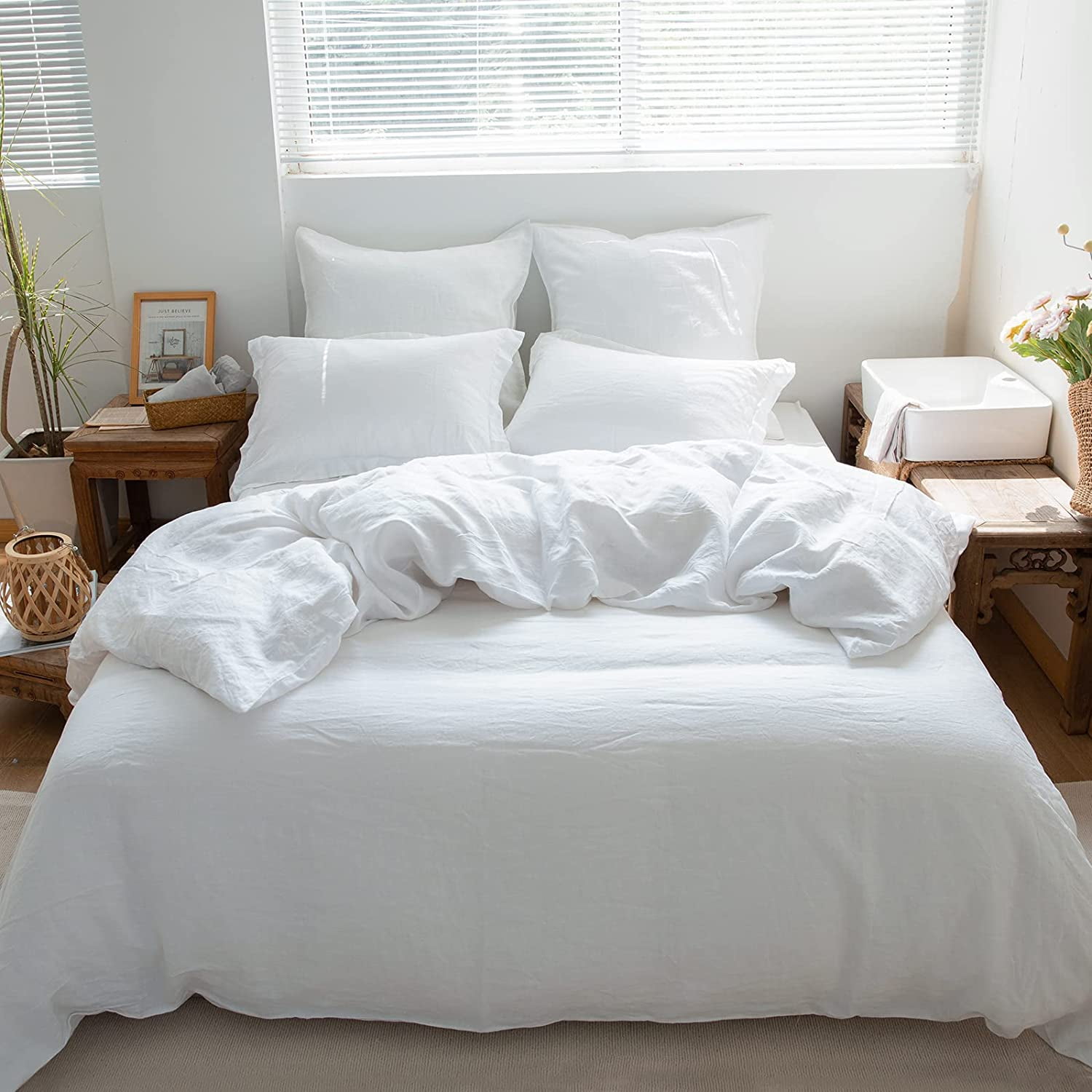 Simple&Opulence 100% Linen Duvet Cover Set with Washed-French Flax-2 ...