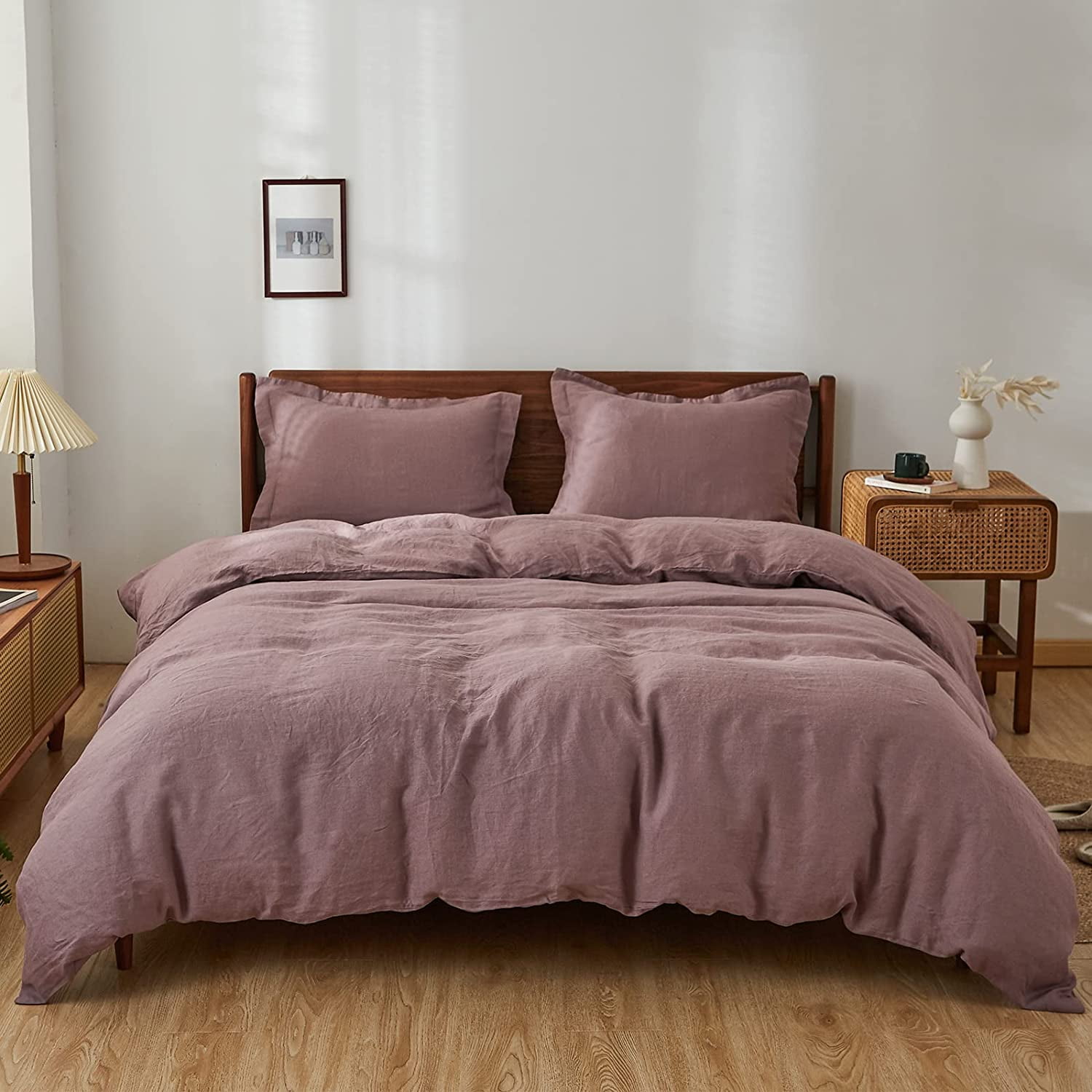 Simple&Opulence 100% Linen Duvet Cover Set with Washed-French Flax-3 ...