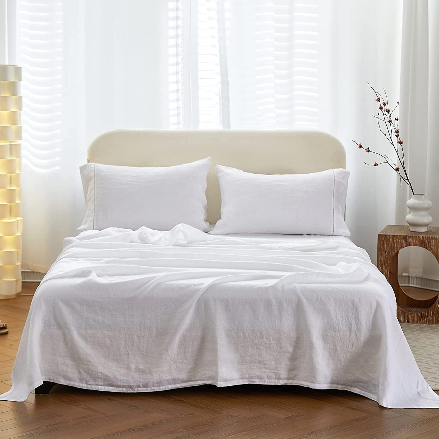 Simple&Opulence 100% Linen Hollow Hemstitch Sheet Set -4 Pieces ...