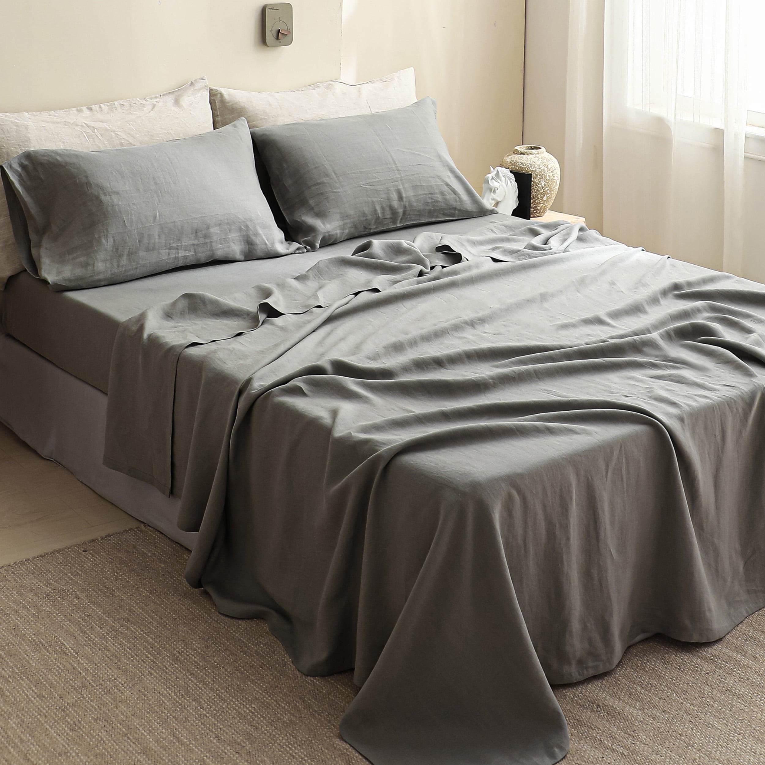 Simple&Opulence 100% Linen Sheet Set 3pcs Basic Style, Deep Pocket ...