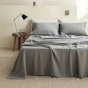 Simple&Opulence 100% Linen Sheet Set 4pcs Basic Style, Deep Pocket ...