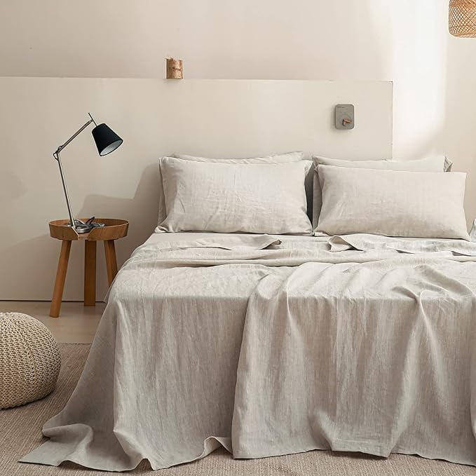 Simple&Opulence 100% Linen Sheet Set Solid Color-3 Pcs Washed French ...