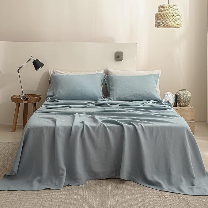Simple&Opulence 100% Linen Sheet Set Solid Color-4 Pcs Washed French ...