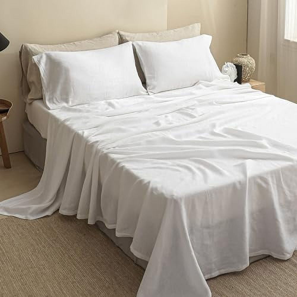 Simple&Opulence 100% Linen Sheet Set Solid Color-4 Pcs Washed French ...
