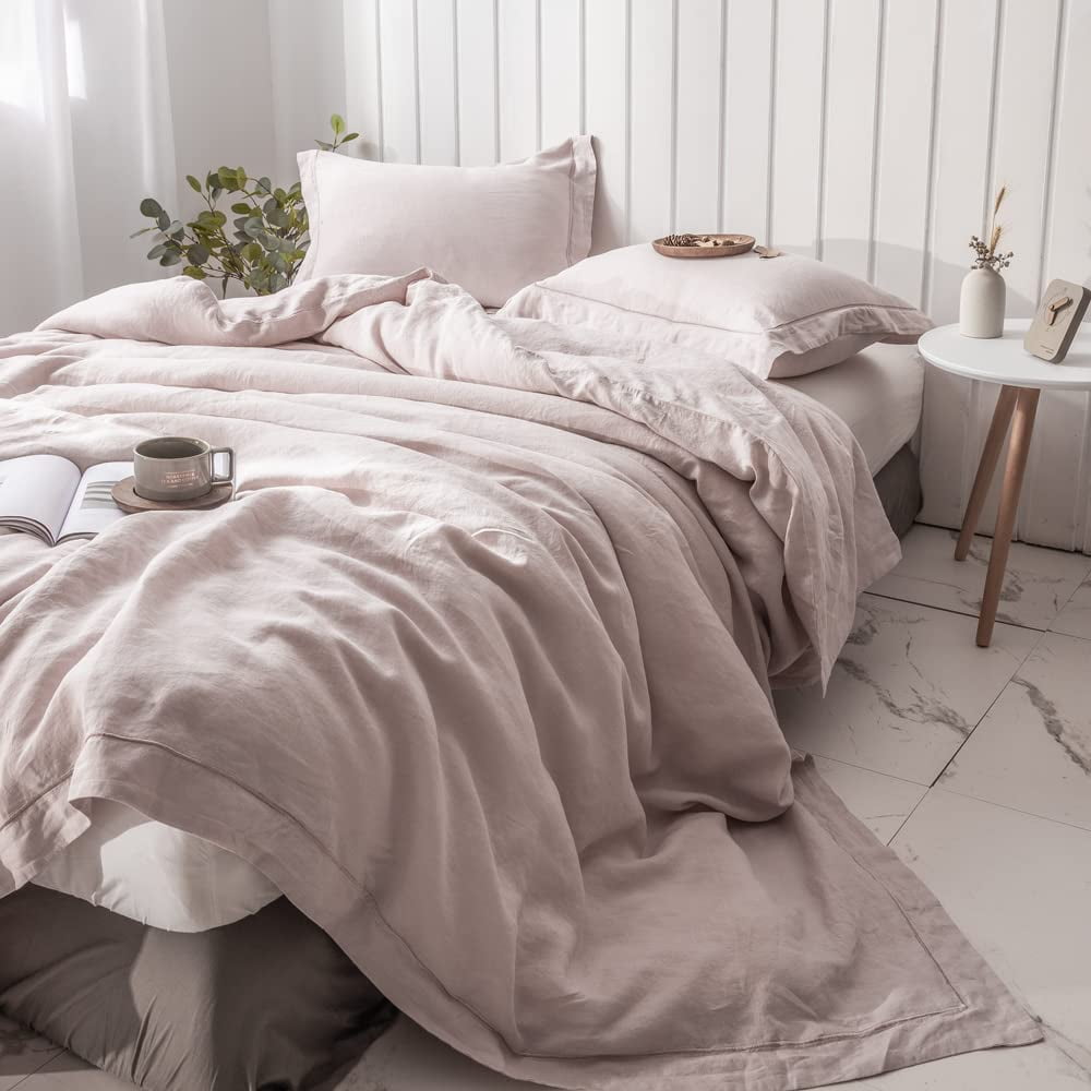 Simple&Opulence 100% Washed Linen Duvet Cover with Embroidered,3 Pieces ...
