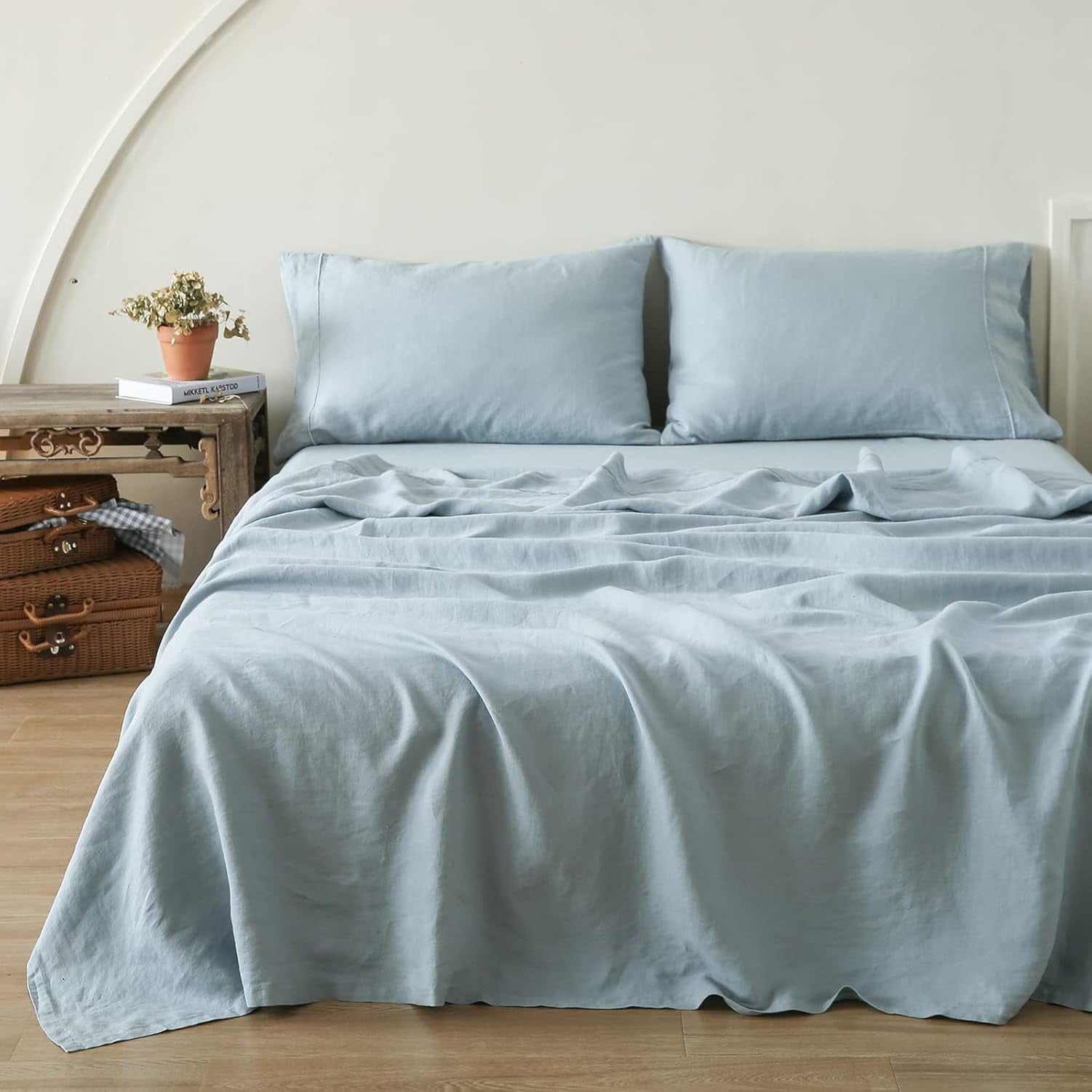 Simple&Opulence 100% Washed Linen Sheet Set-Full Size-Natural France ...