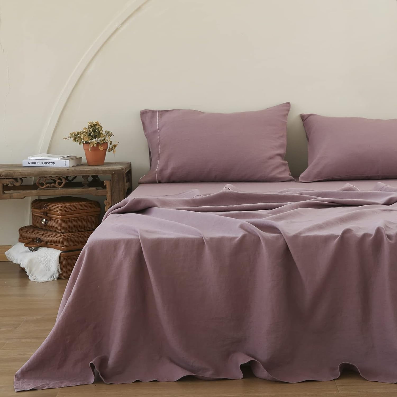 Simple&Opulence 100% Linen Sheet Set-Pure Linen Bedding Sheet-4 Pieces ...