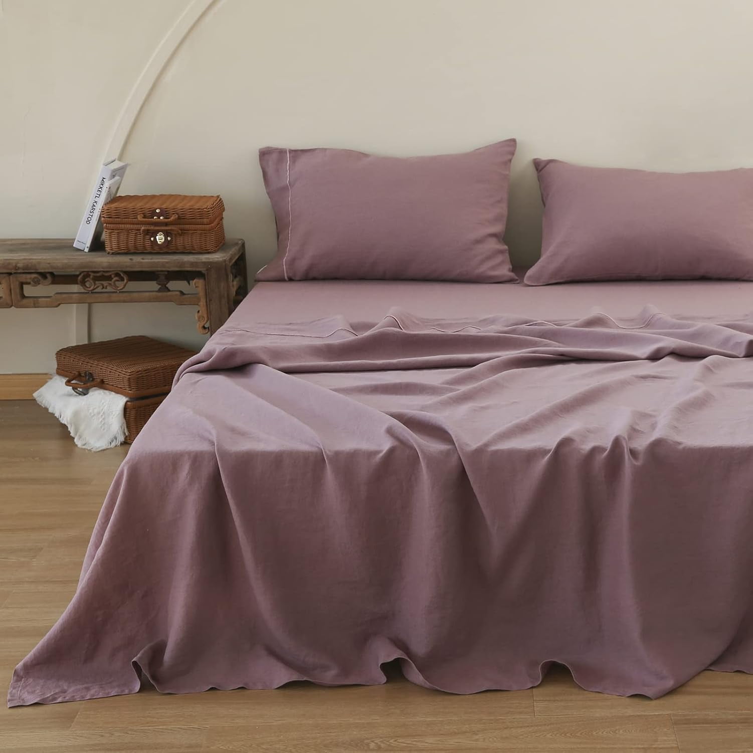 Simple&Opulence 100% Washed Linen Sheet Set-Queen Size-Natural France ...