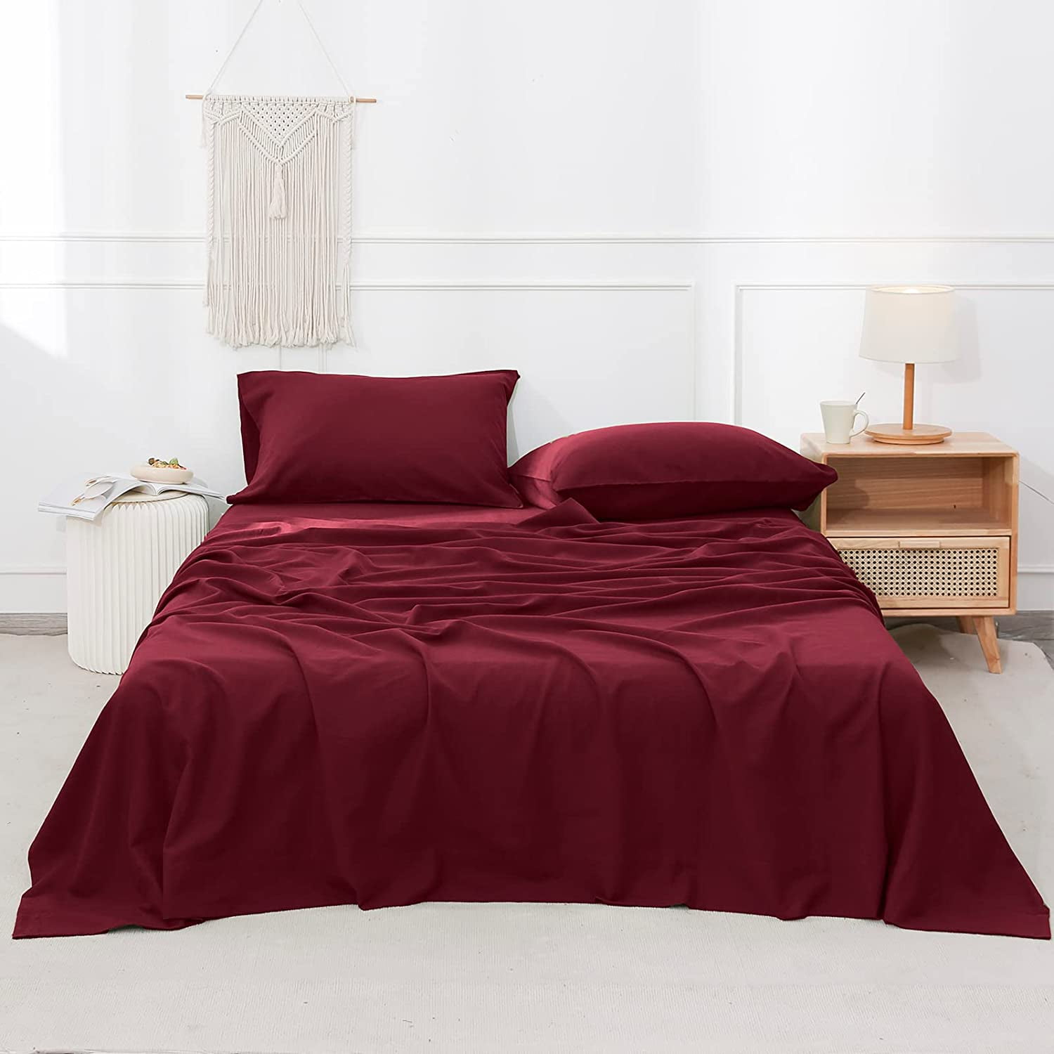Simple&Opulence Linen Sheet Set-Linen Cotton Blend Bedding set-3 Pieces ...
