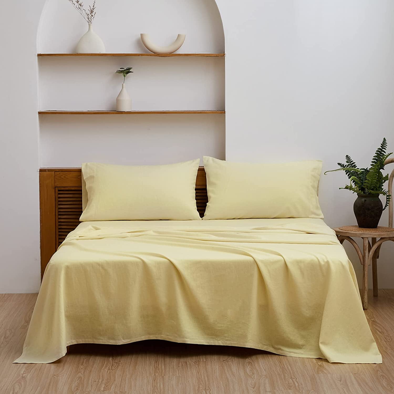 Simple&Opulence Linen Sheet Set-Linen Cotton Blend Bedding set-4 Pieces ...