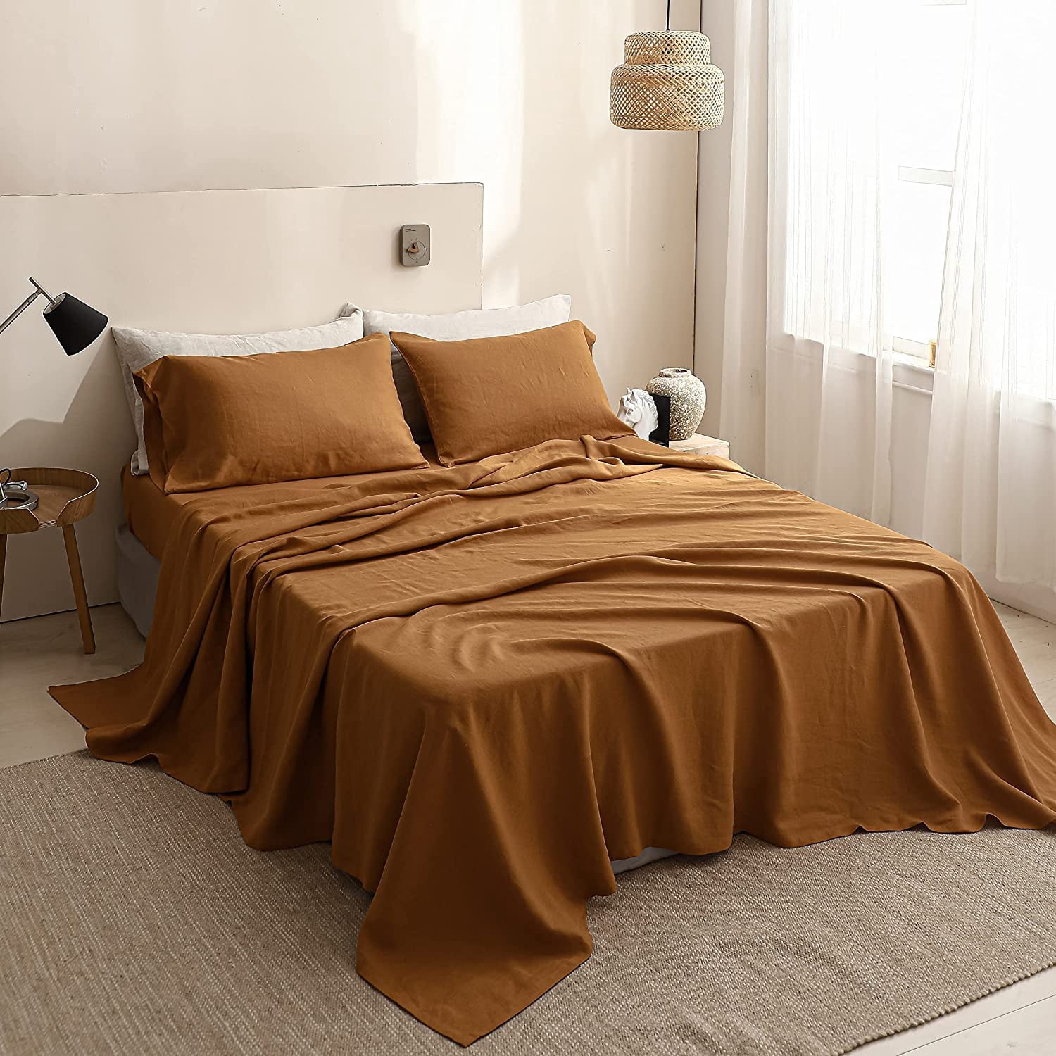 Simple&Opulence French Linen Flat Sheet,100% Natural Flax Bedding Sheet ...
