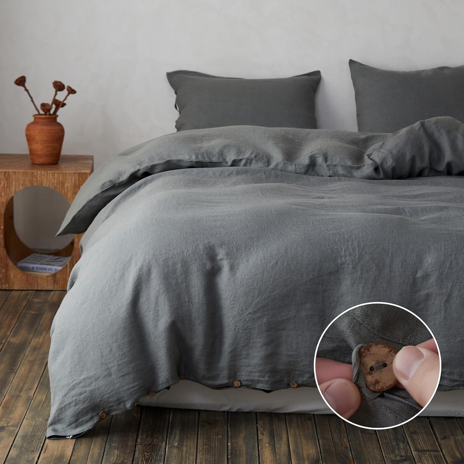Simple&Opulence Linen Duvet Cover Set-Pure Linen 3 Pieces Bedding Set ...