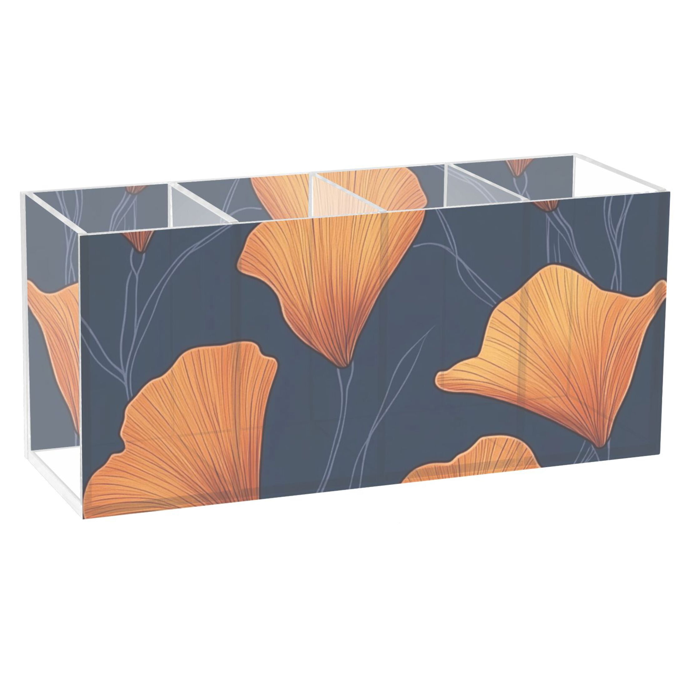Simple Orange Leaves Acrylic Pen Holder 4 Compartments Pencil Holder ...