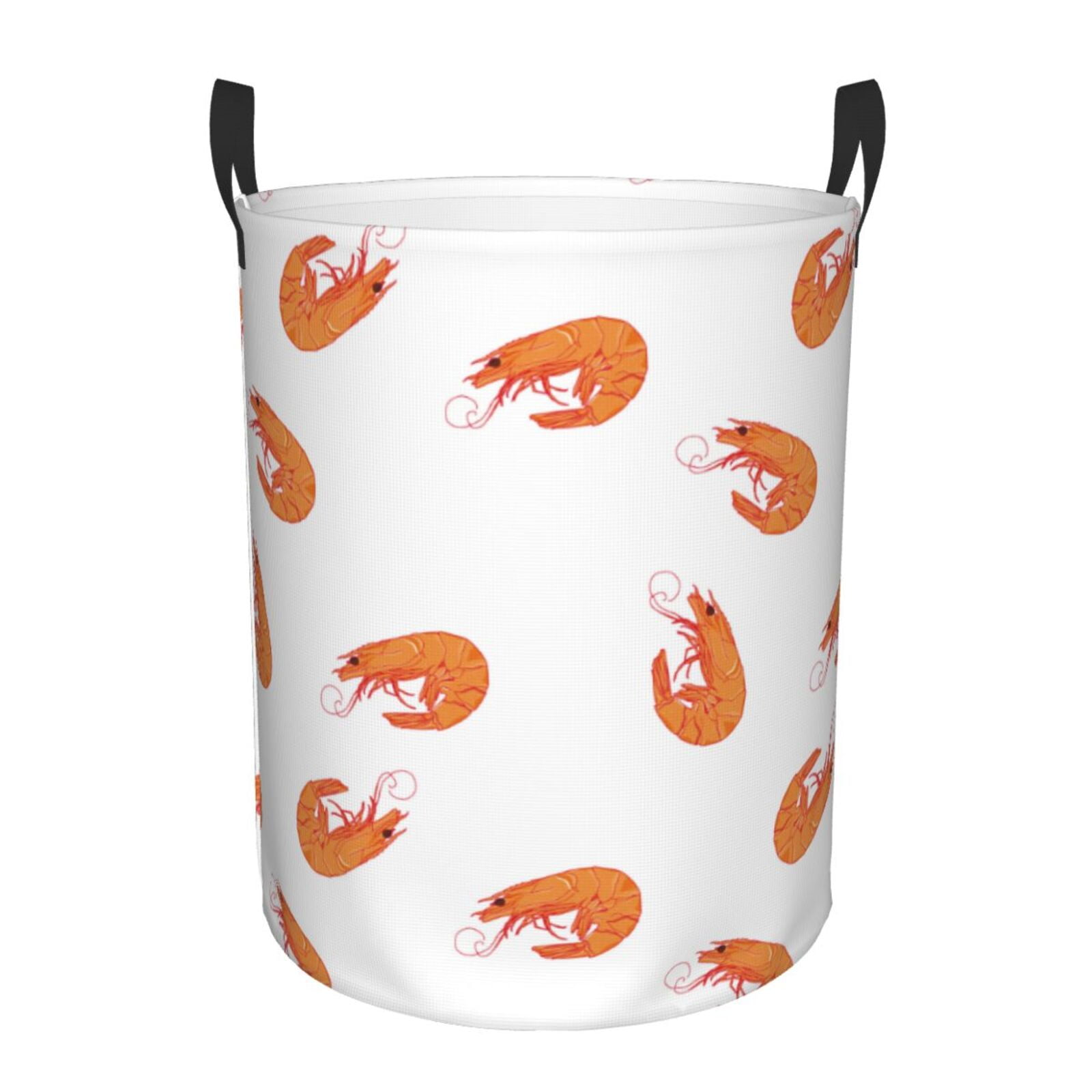 Simple Orange Shrimp Print White Round Laundry Basket, Laundry Hamper ...