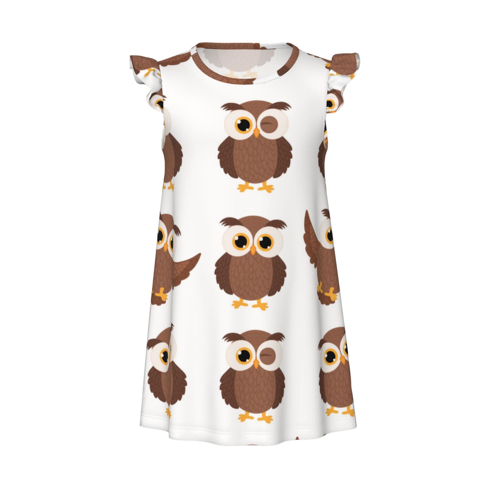 Simple Owl Print Girls Nightgowns, Flutter Sleeve Pajamas Nightdress ...