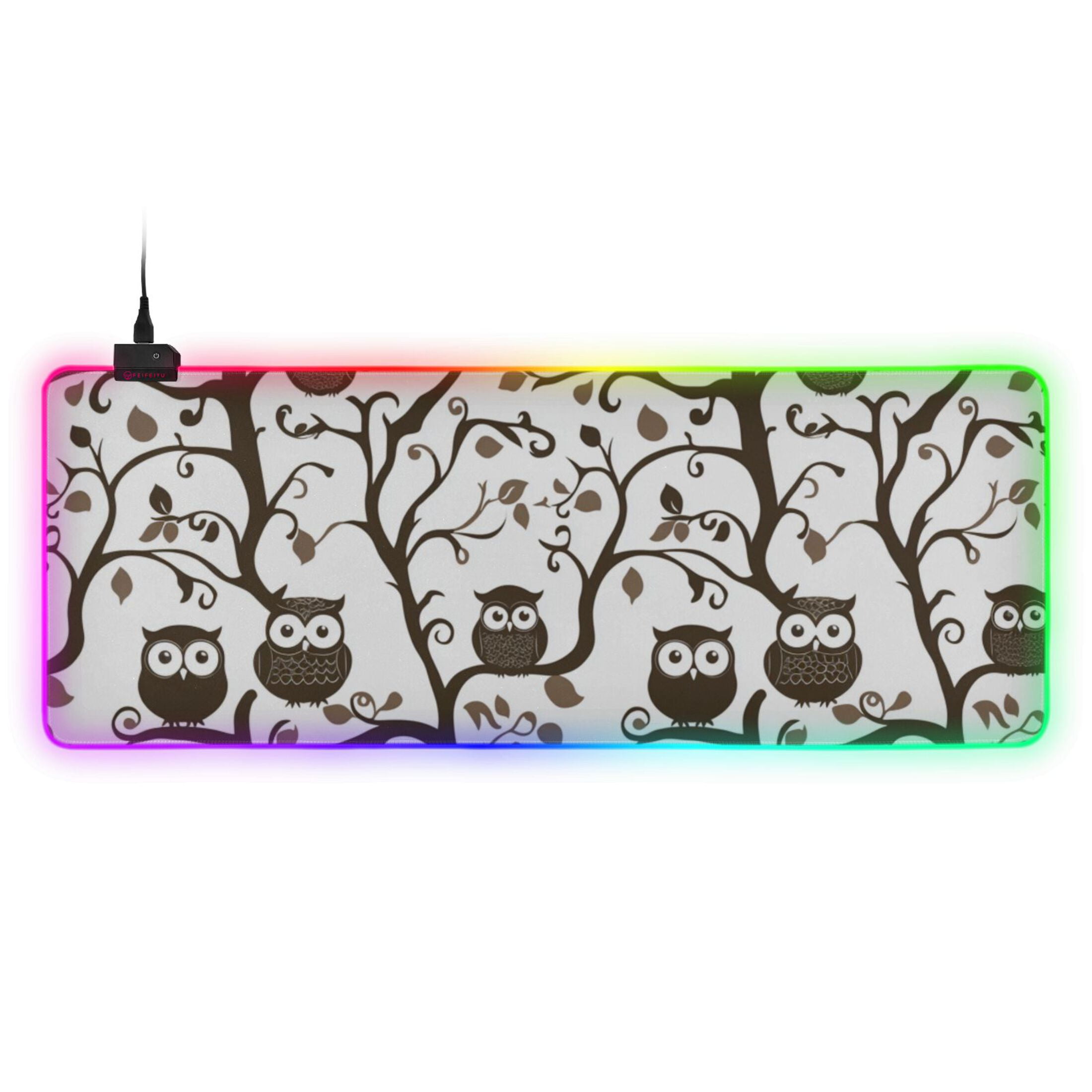 Simple Owl in A Tree RGB Gaming Mouse Pad Large Keyboard Mat Rubber ...