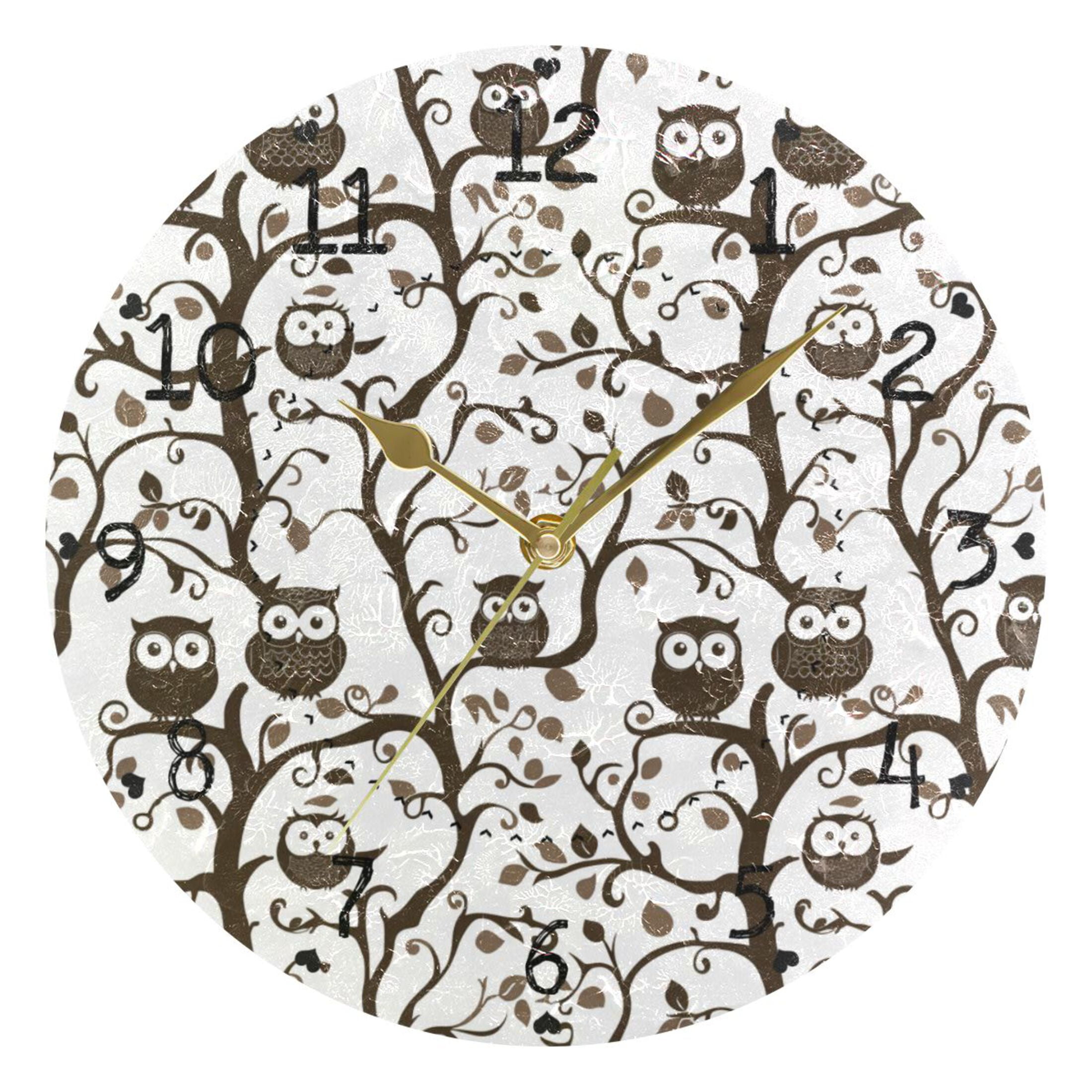 Simple Owl in A Tree Round Wall Clock Silent Battery Operated Home ...