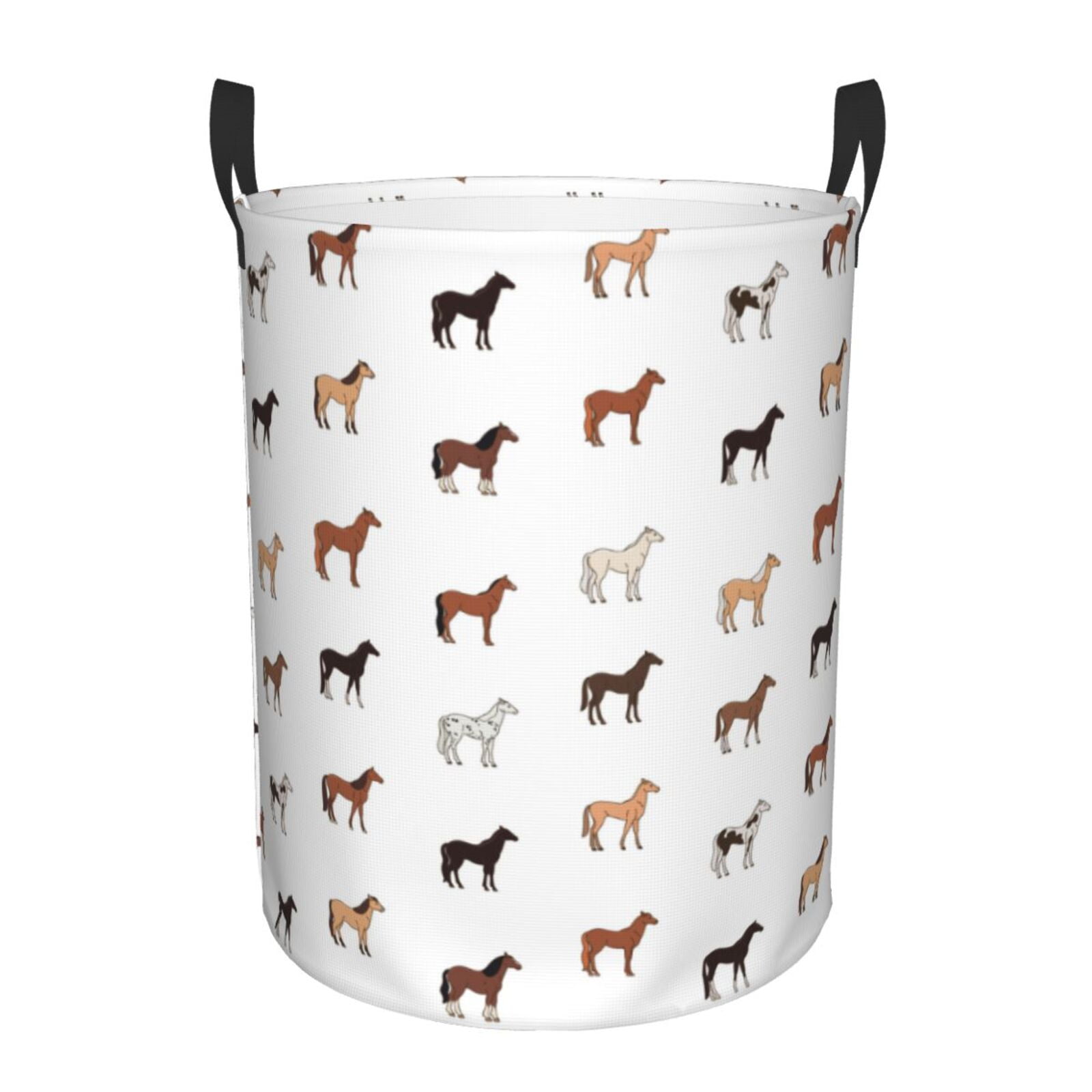 Simple Painted Cute Horse Round Laundry Basket, Laundry Hamper with ...
