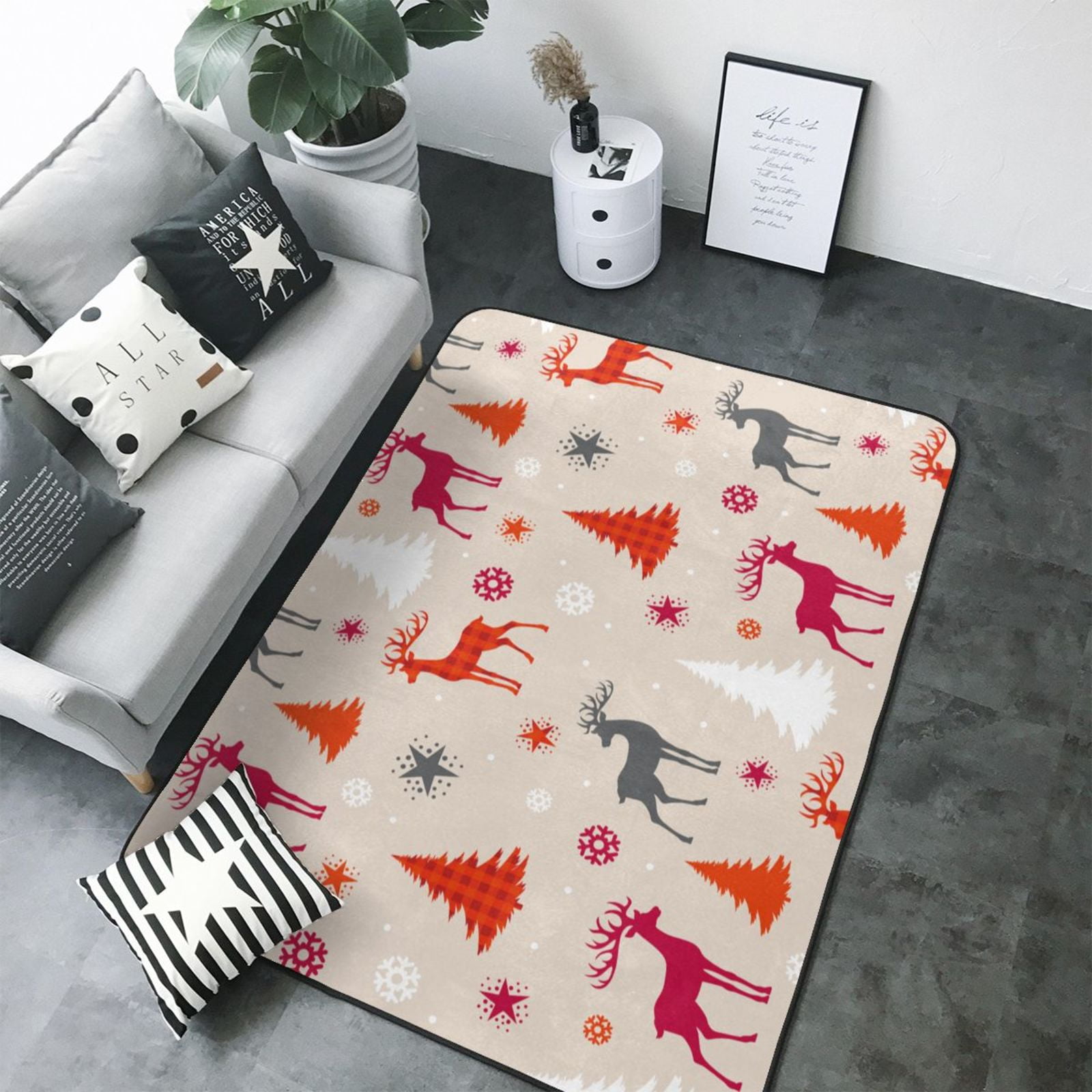 Simple Painted Deer Trees Stars Area Rugs for Living Room Bedroom, 5x7 ...