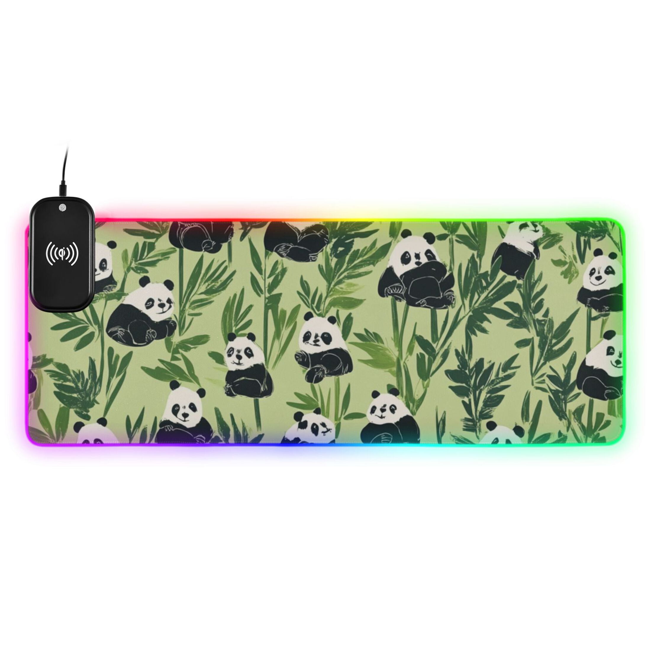 Simple Panda and Bamboo Leaf Wireless Charging RGB Gaming Mouse Pad ...