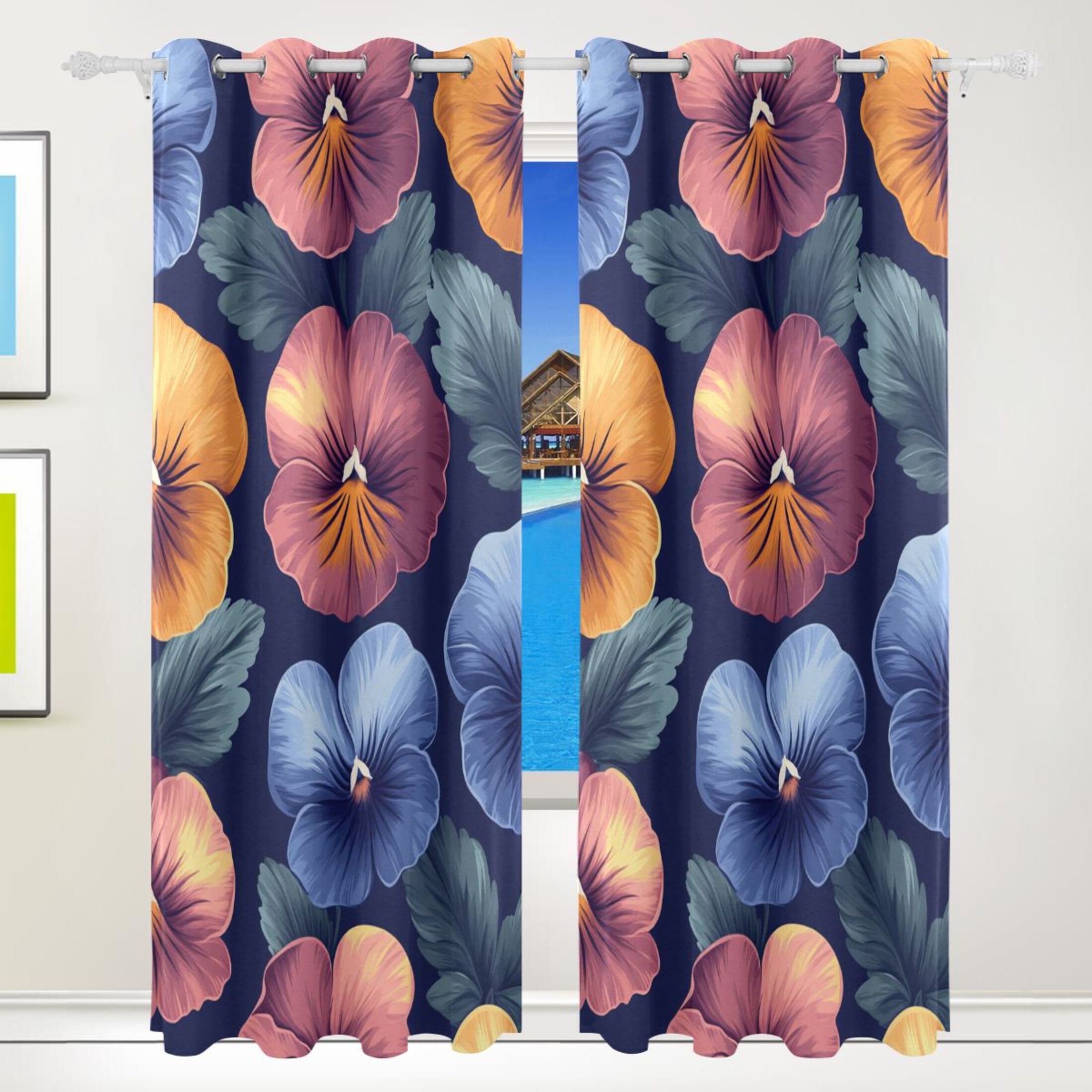 Simple Pansy Blackout Curtains for Living Room Bedroom 55W x 72/84L ...
