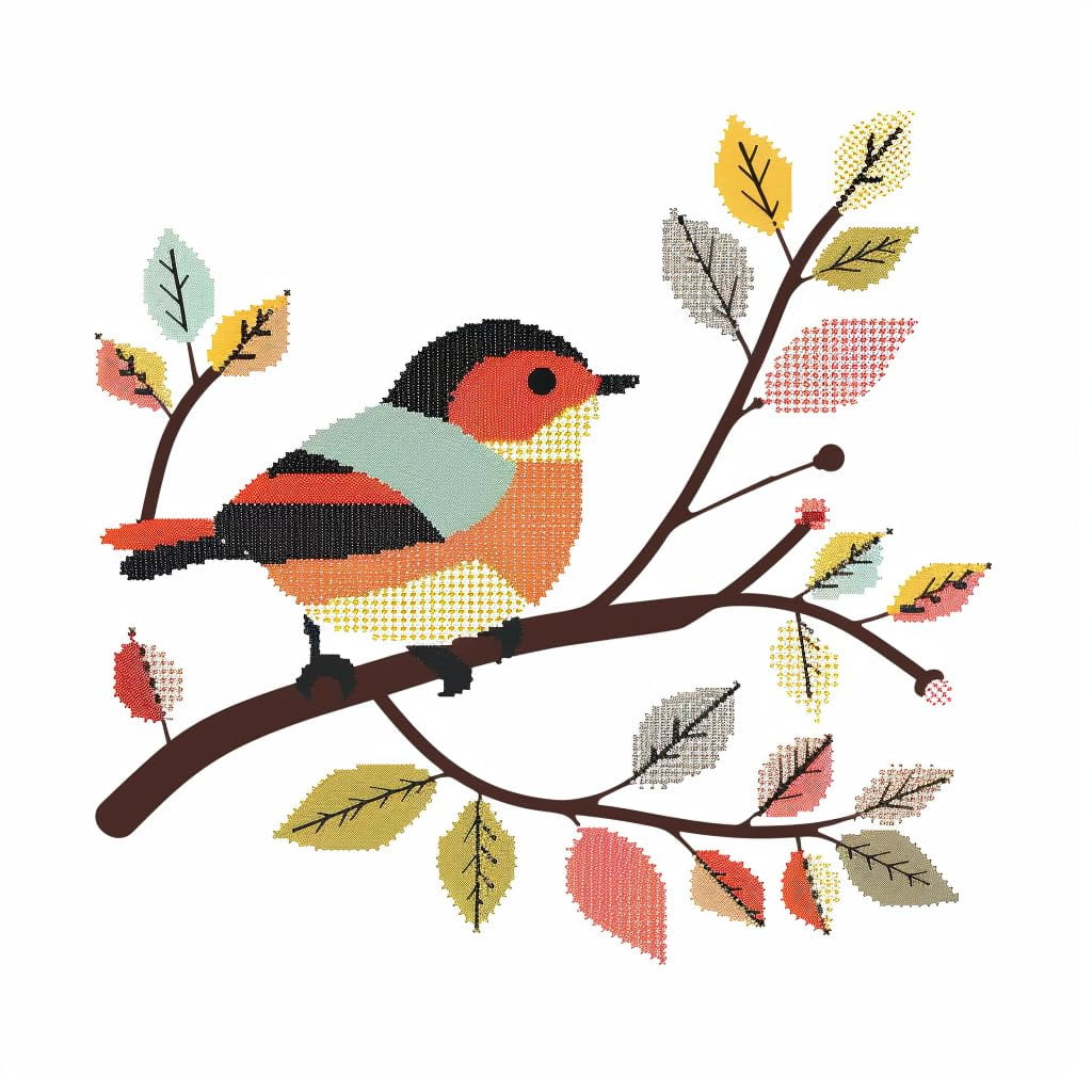 Simple Pattern of Cute Bird on Tree DIY 11CT Stamped Cross Stitch Kits ...