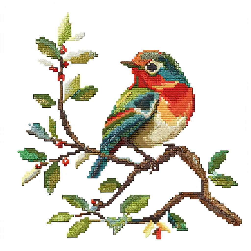 Simple Pattern of Cute Bird on Tree DIY 11CT Stamped Cross Stitch Kits ...