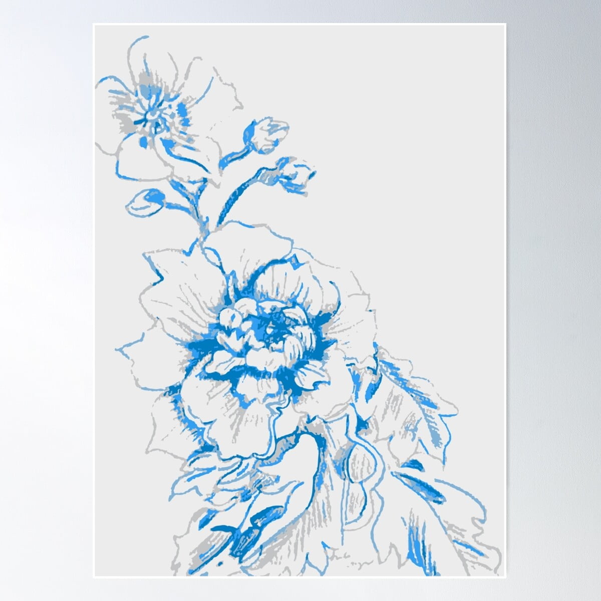 Simple Peony Drawing Poster Wall Art, Modern Wall Decor For Living Room ...